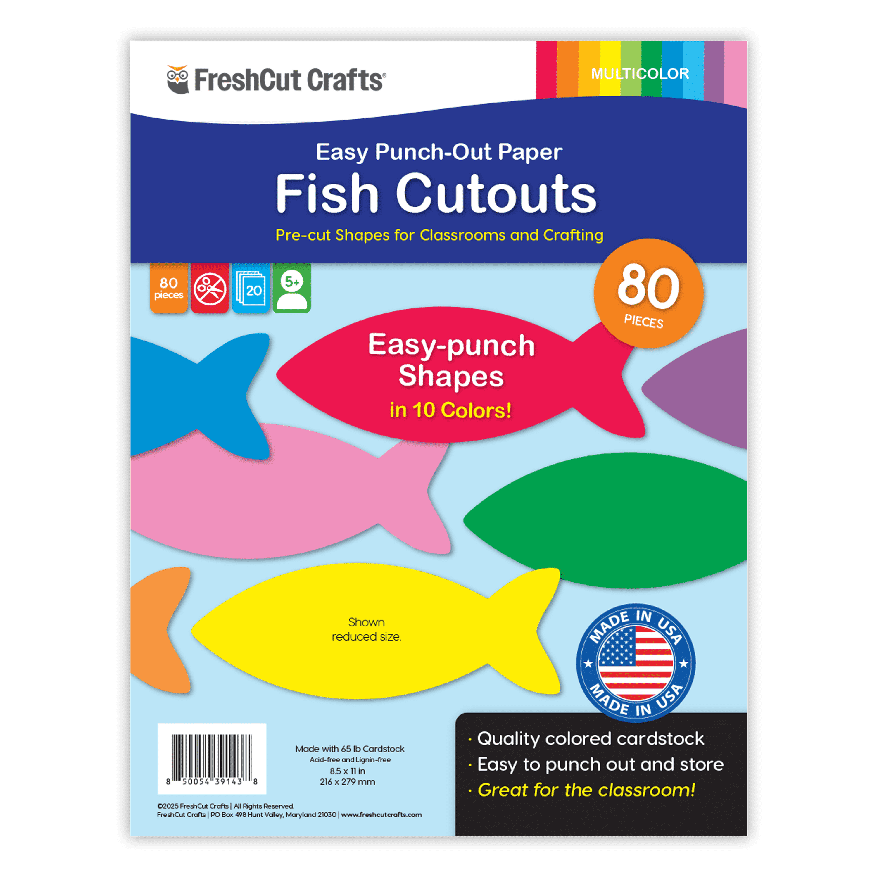 FreshCut Crafts Punch Out Paper Cutouts, Fish Shapes, Multicolor, 80 ...