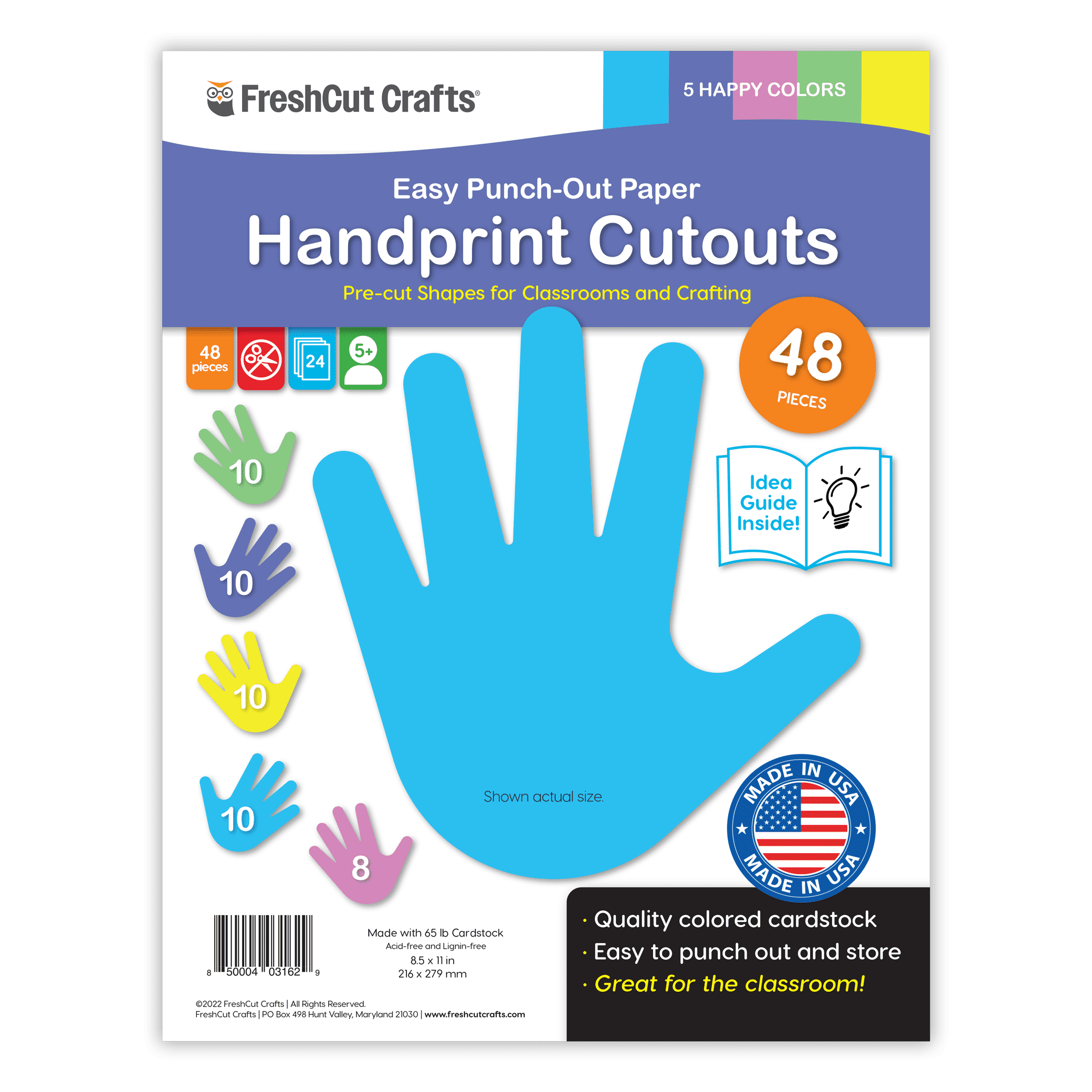 FreshCut Crafts Punch Out Paper Cutouts, Handprint Shapes, Happy Colors ...