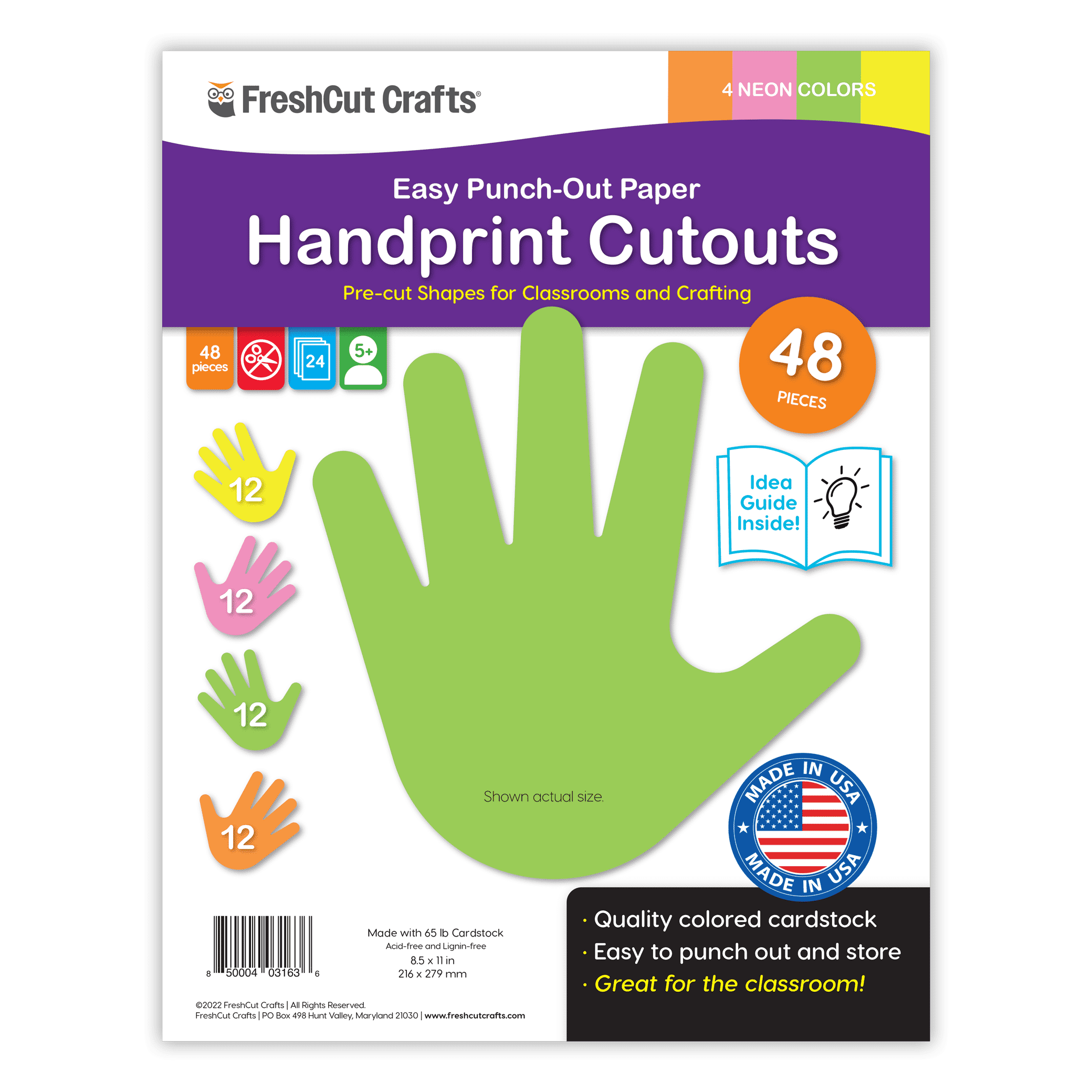 FreshCut Crafts Punch Out Paper Cutouts, Handprint Shapes, Neon Colors ...