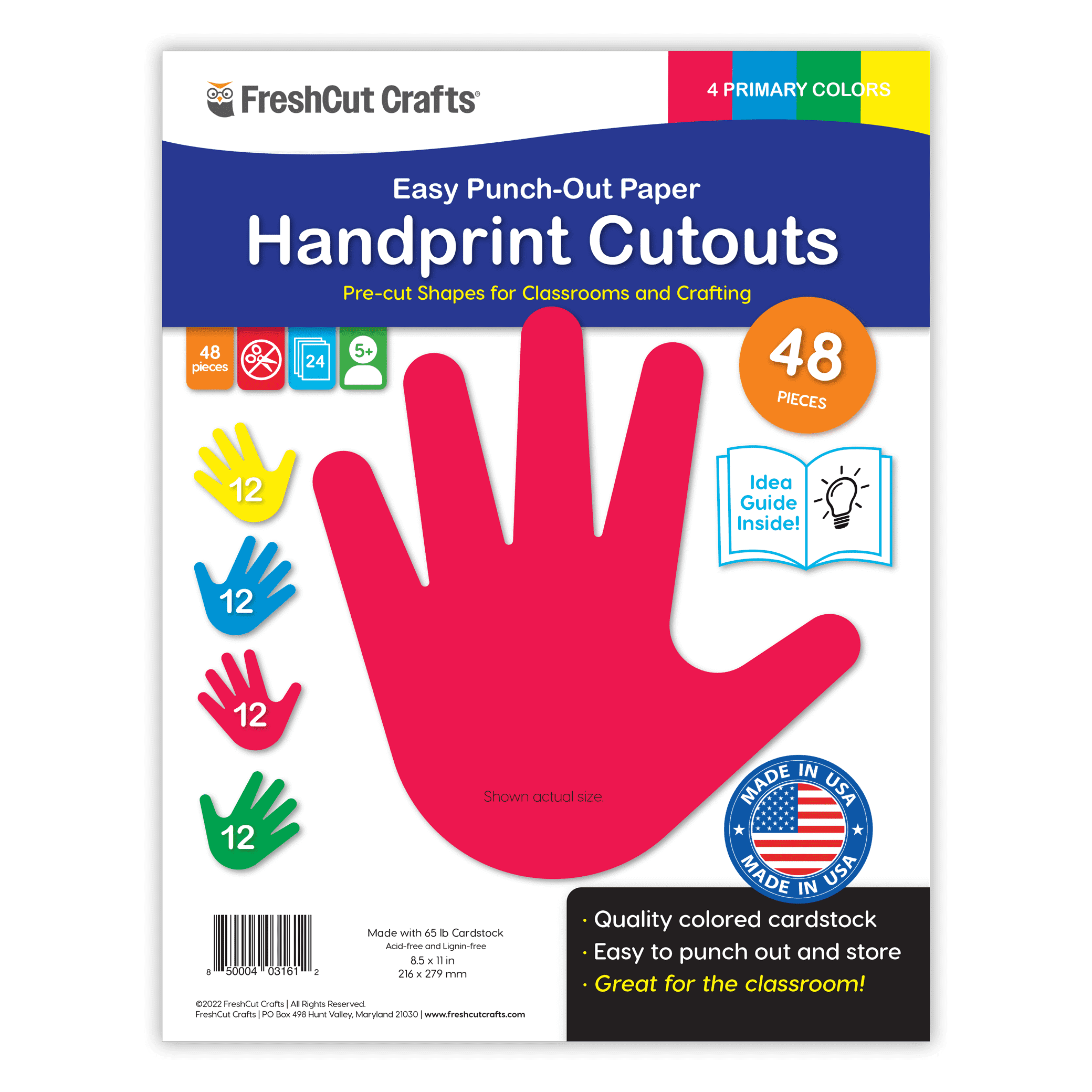FreshCut Crafts Punch Out Paper Cutouts, Handprint Shapes, Primary ...