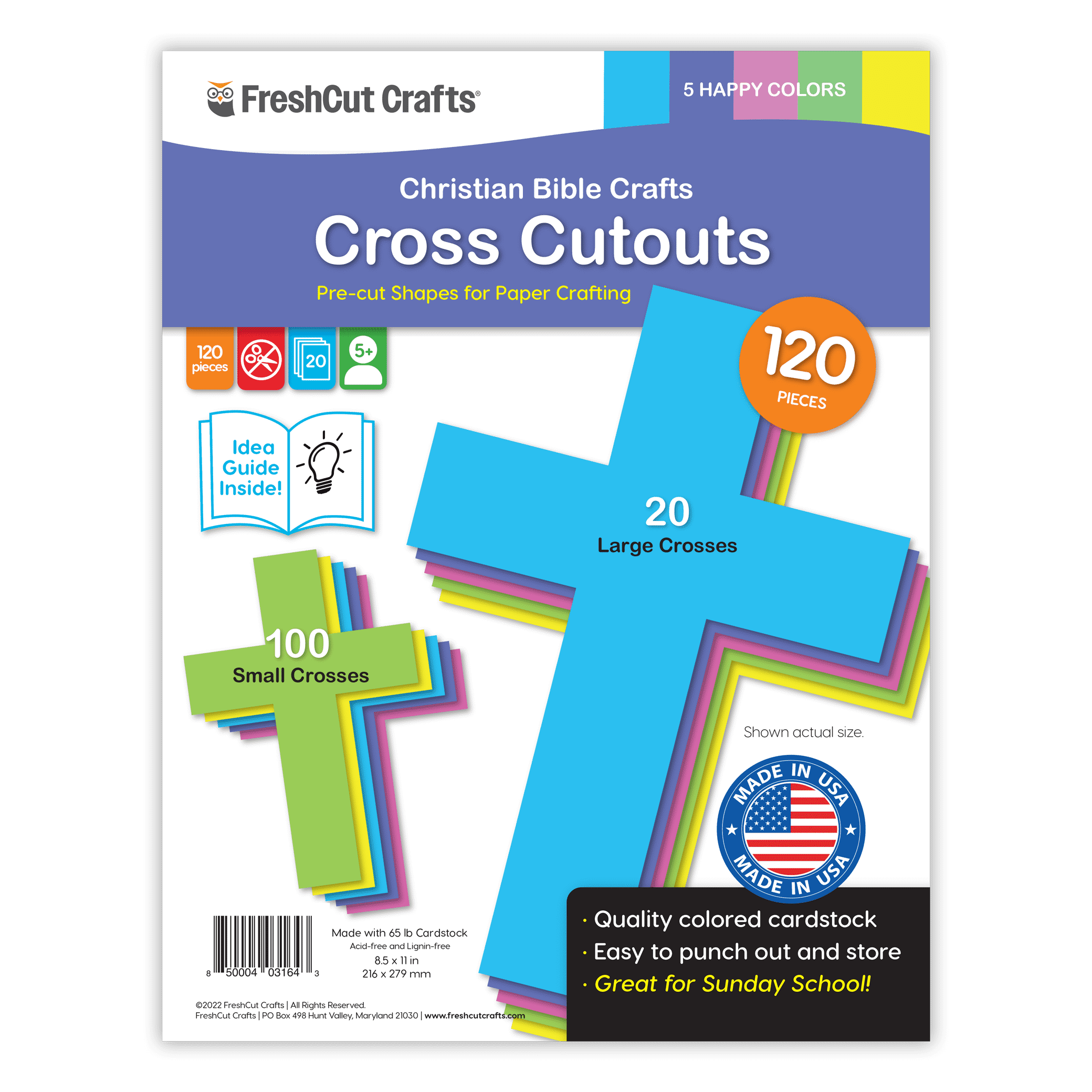 FreshCut Crafts Punch Out Paper Cutouts, Happy Color Crosses, 120 ...