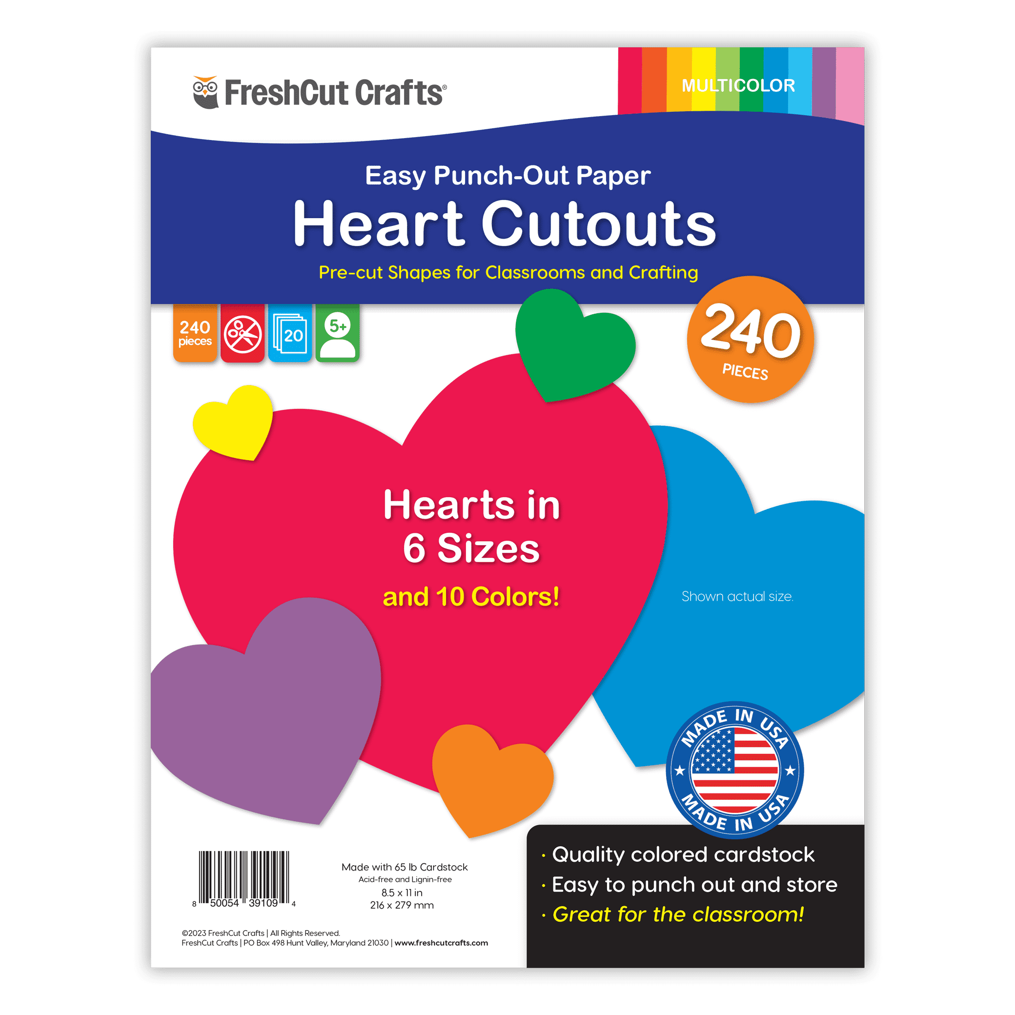 FreshCut Crafts Punch Out Paper Cutouts, Heart Shapes, Multicolor, 240 ...