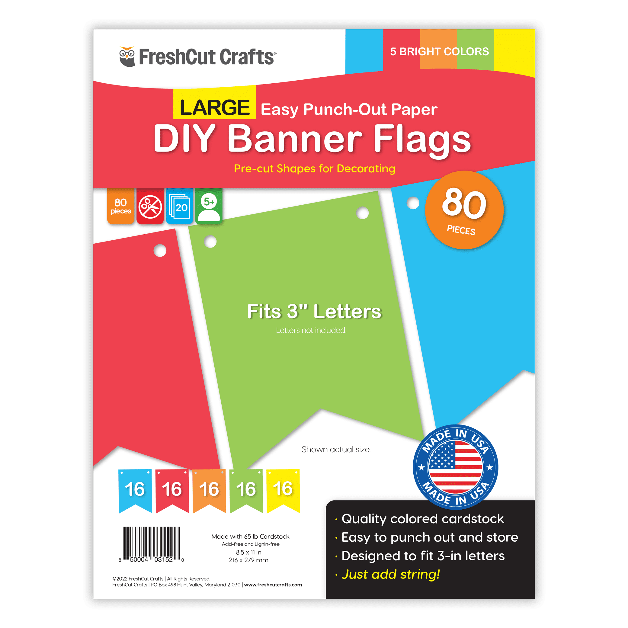 FreshCut Crafts Punch Out Paper Cutouts, Large Banner Flags, Bright ...