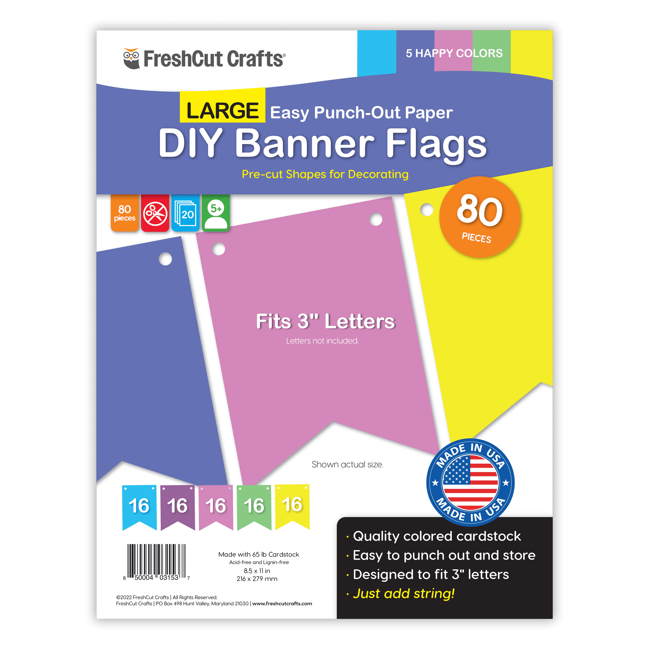 FreshCut Crafts Punch Out Paper Cutouts, Large Banner Flags, Happy ...