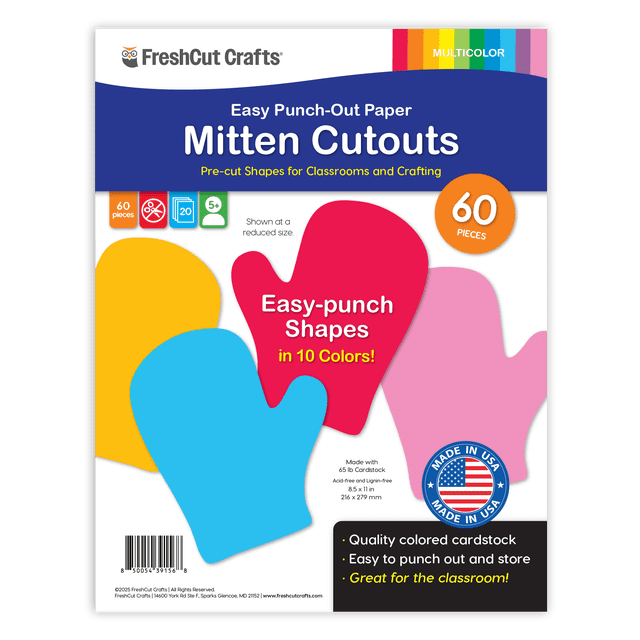 FreshCut Crafts Punch Out Paper Cutouts, Mitten Shape Cutouts ...