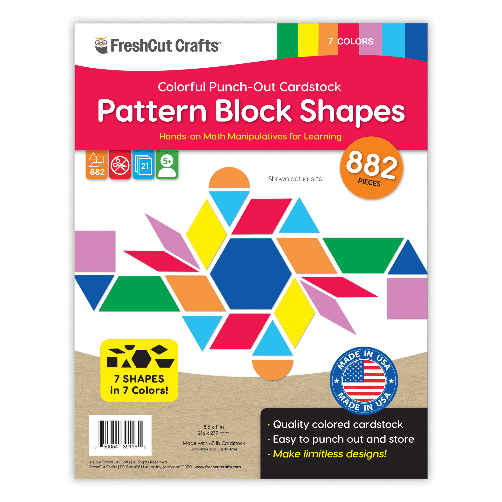 FreshCut Crafts Punch Out Paper Cutouts, Pattern Block Shapes, 882 ...