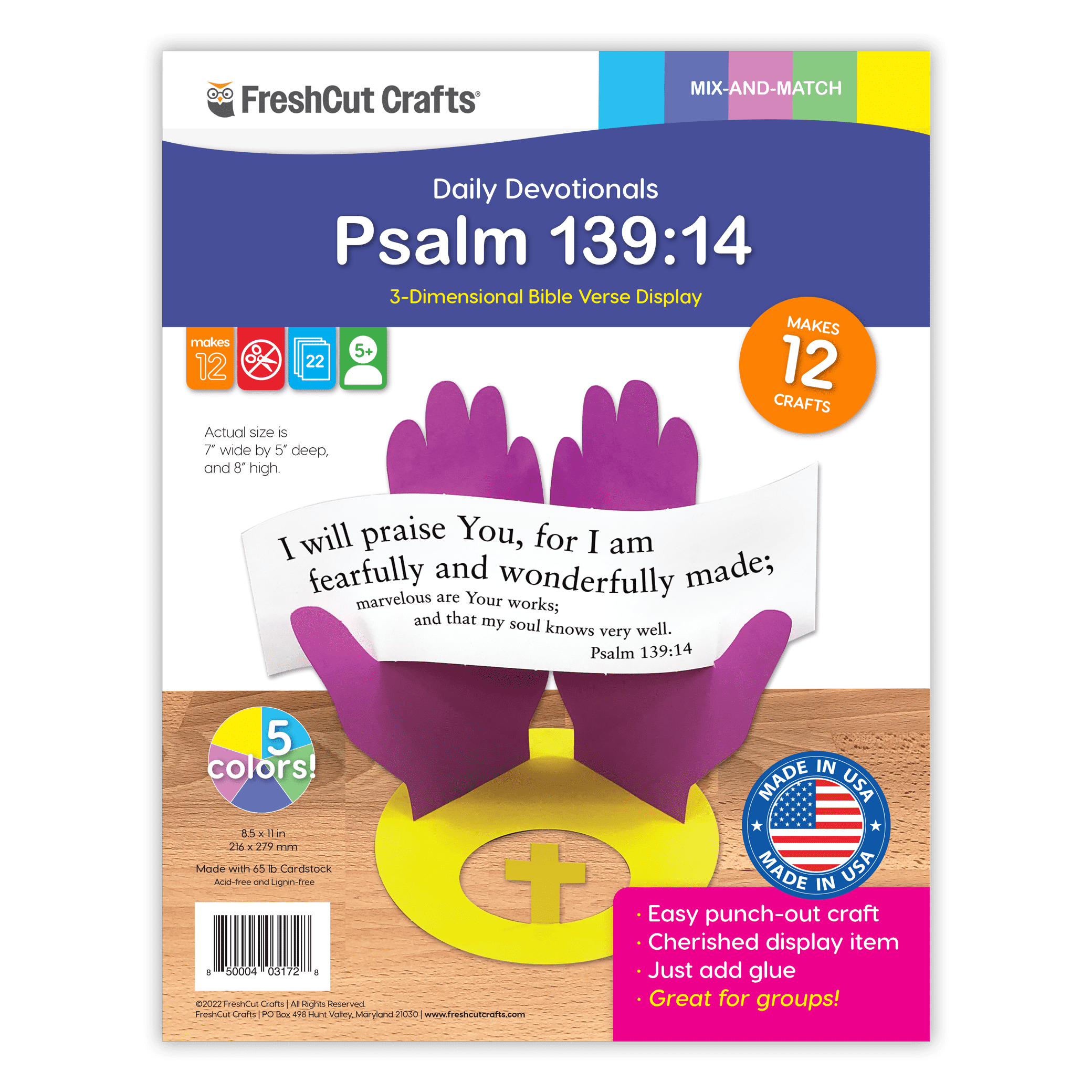 FreshCut Crafts Punch Out Paper Cutouts, Psalm 139:14 Devotional Bible ...