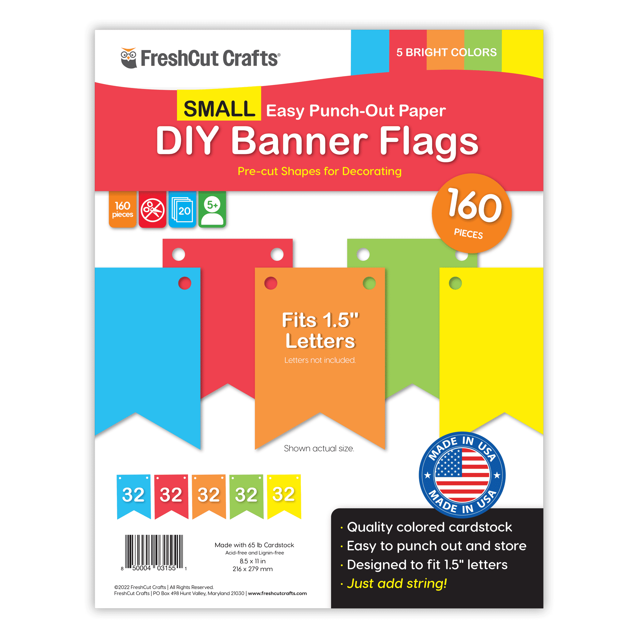 FreshCut Crafts Punch Out Paper Cutouts, Small Banner Flags, Bright ...