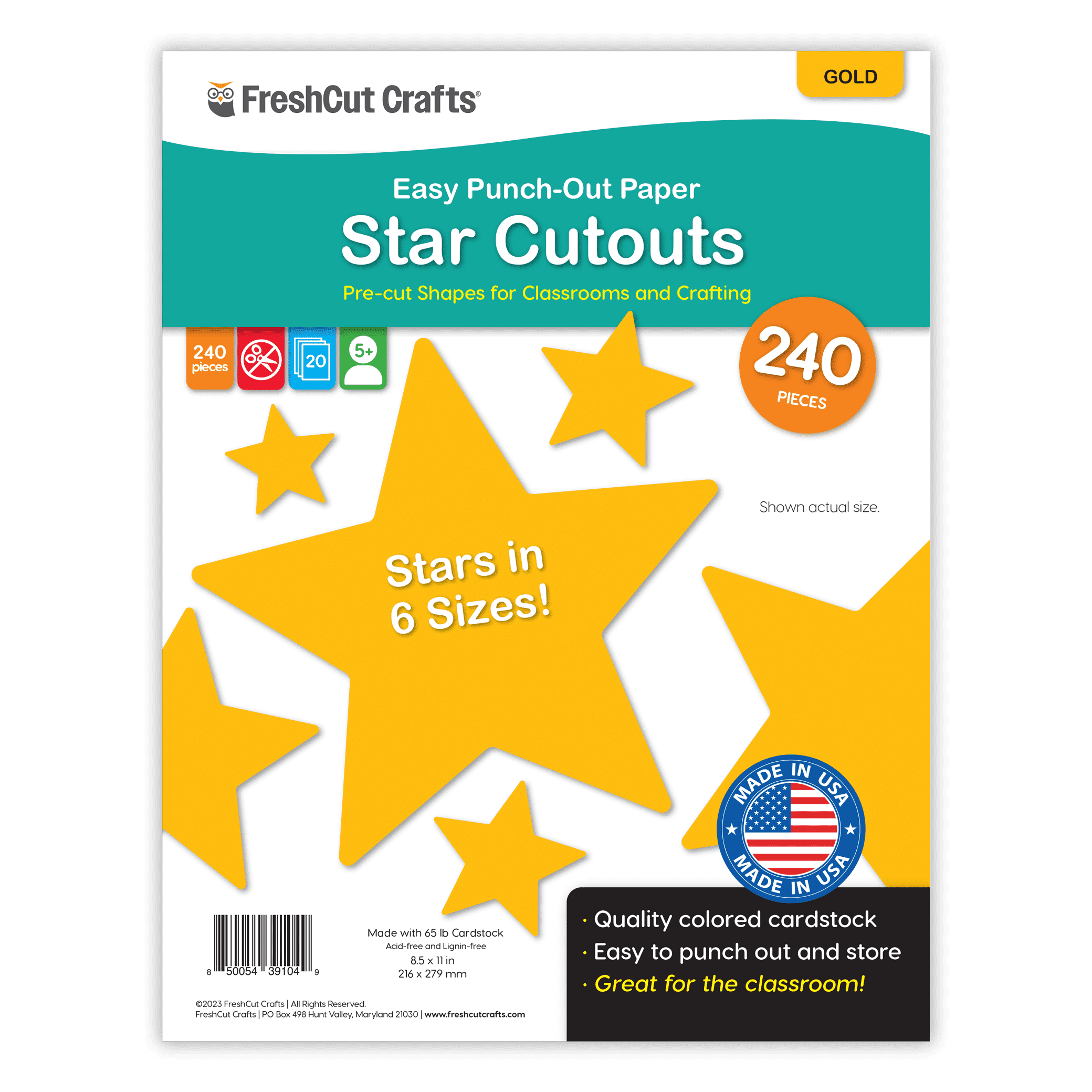 FreshCut Crafts Punch Out Paper Cutouts, Star Shapes, Gold, 240 Pieces ...