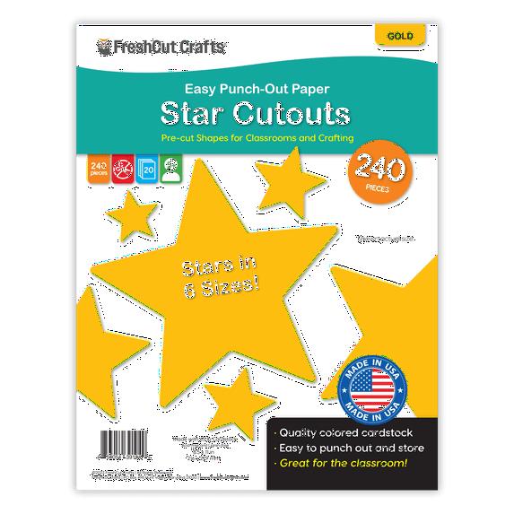 FreshCut Crafts Punch Out Paper Cutouts, Star Shapes, Gold, 240 Pieces ...