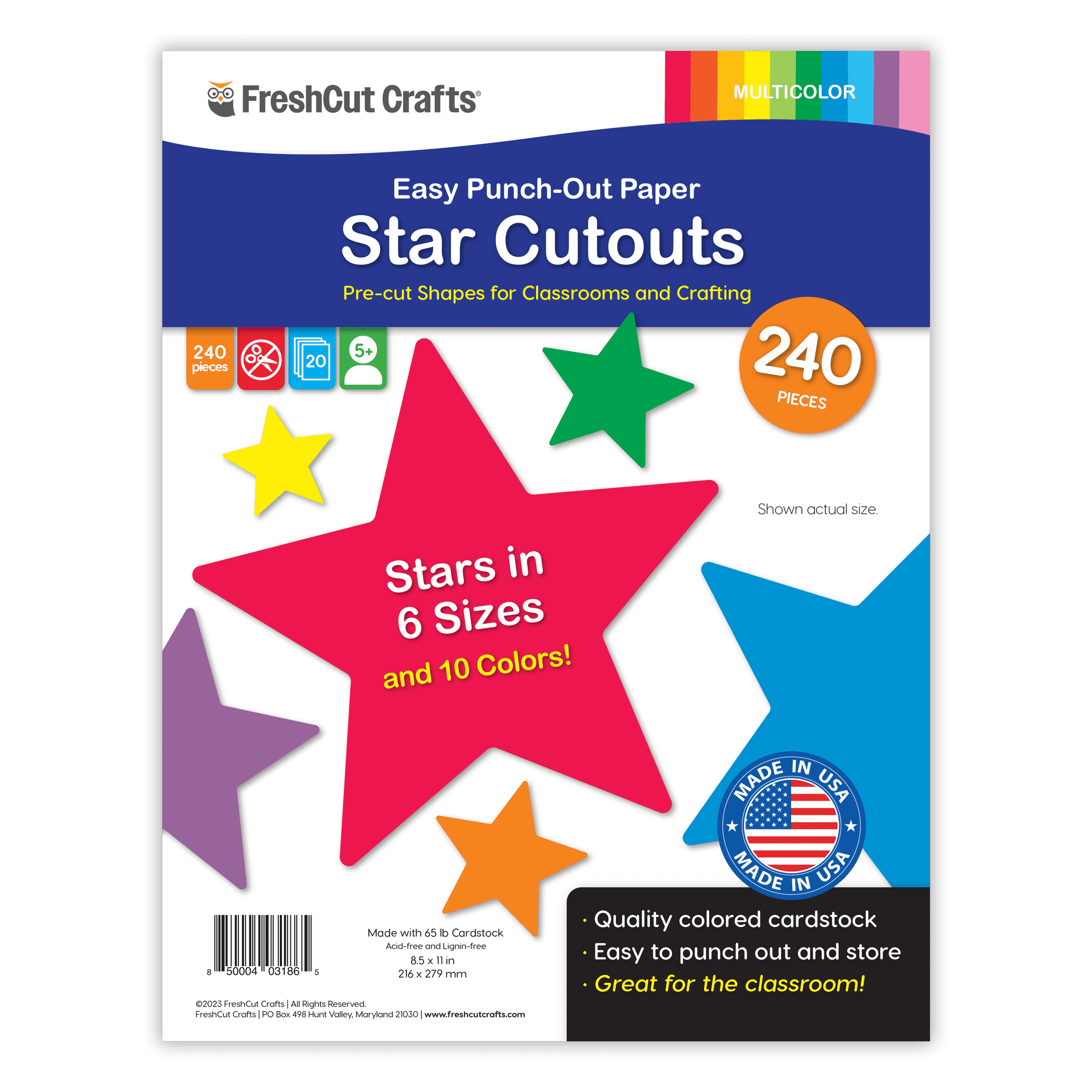 FreshCut Crafts Punch Out Paper Cutouts, Star Shapes, Multicolor, 240 ...
