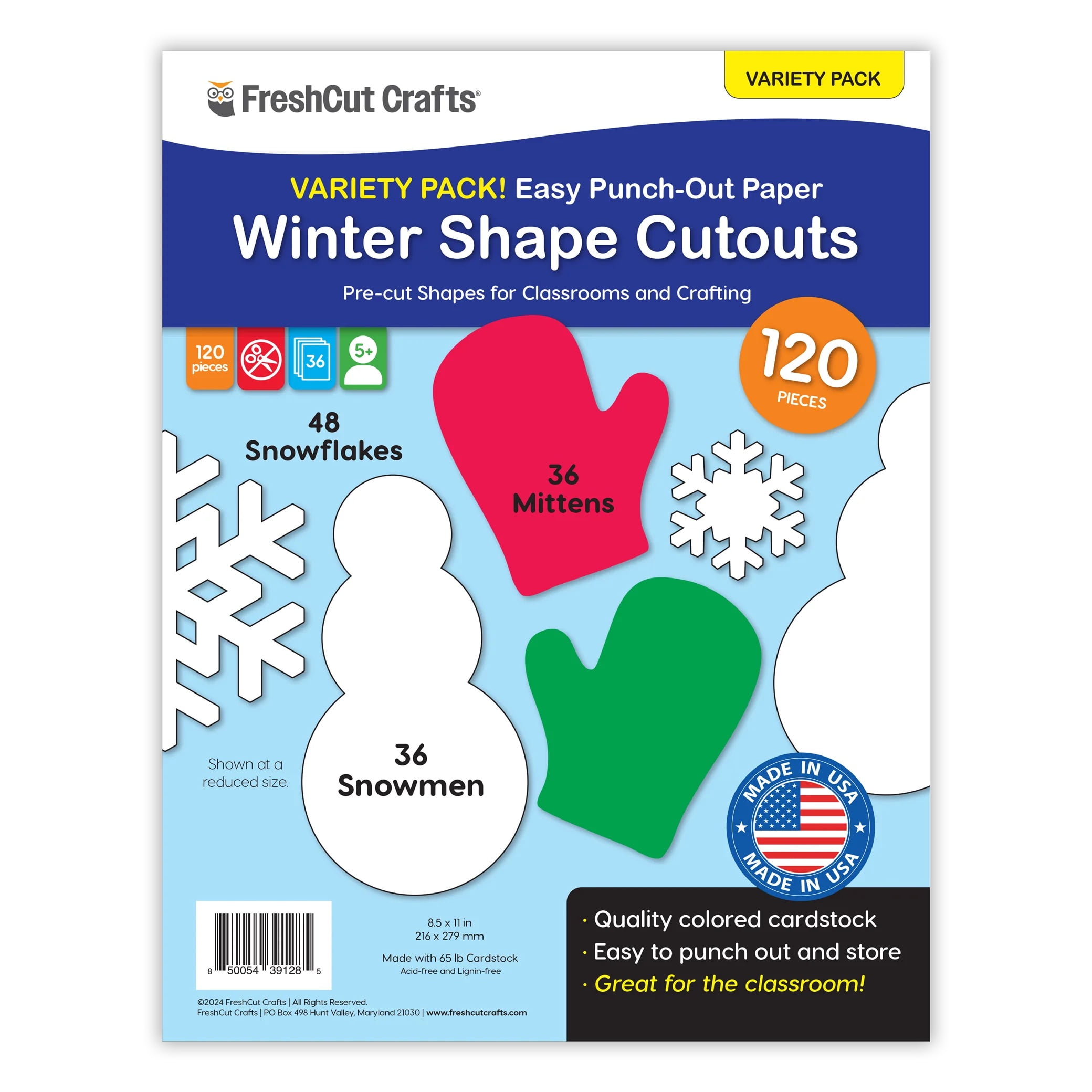 FreshCut Crafts Punch Out Paper Cutouts, Winter Shapes, Snowflakes ...