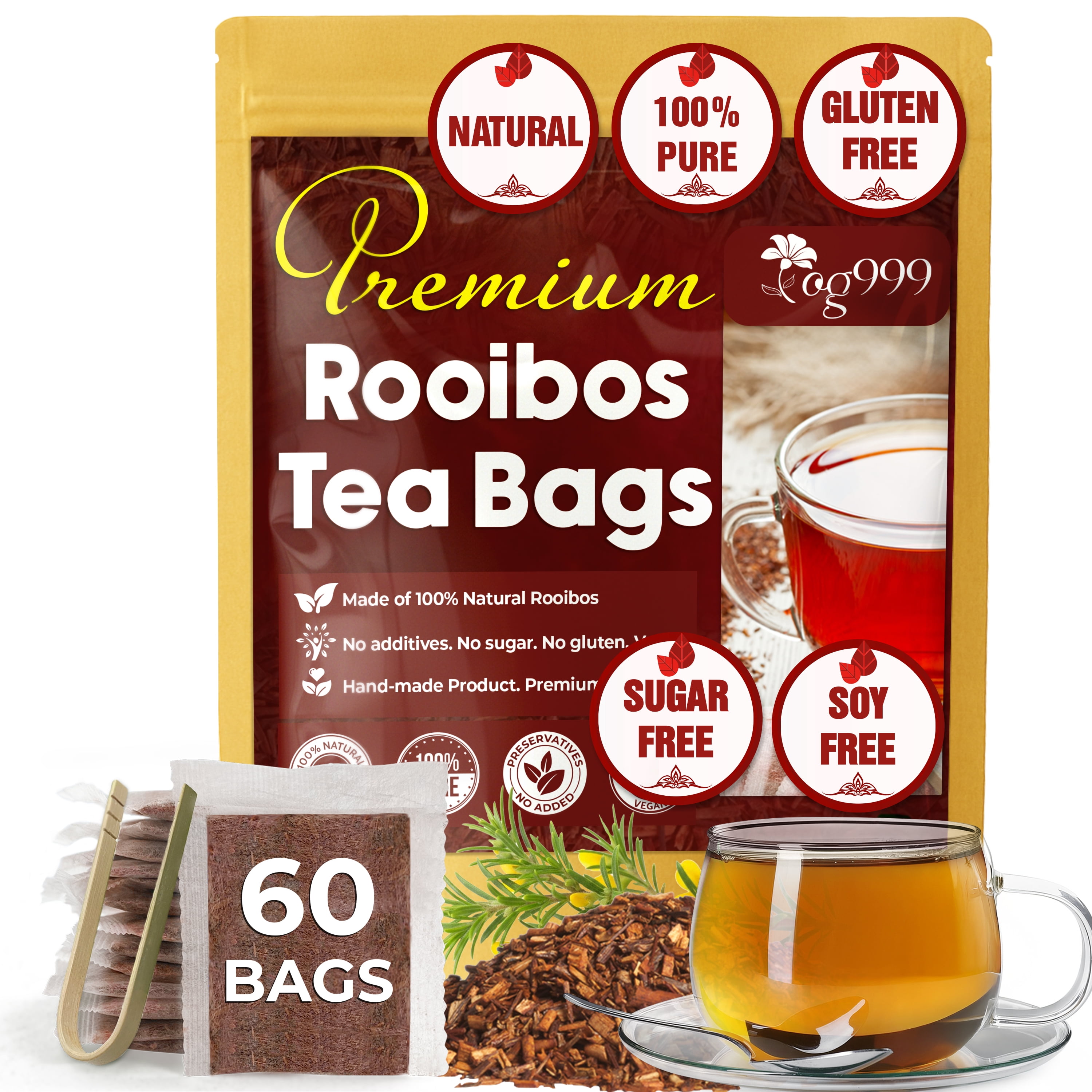 FreshDrinkUS, 60 Red Rooibos Tea Bags, 100% Natural & Pure from Rooibos ...