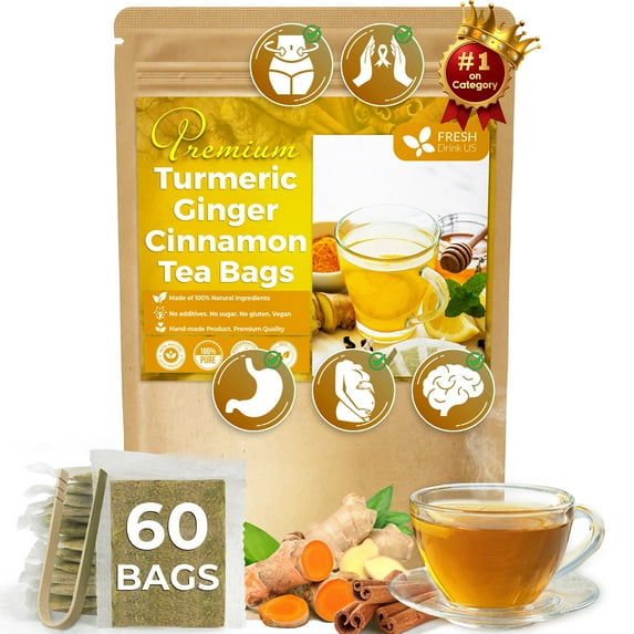 FRESHDRINKUS, 60 Tea Bags, Turmeric Ginger Cinnamon, Hand-made Herbal ...