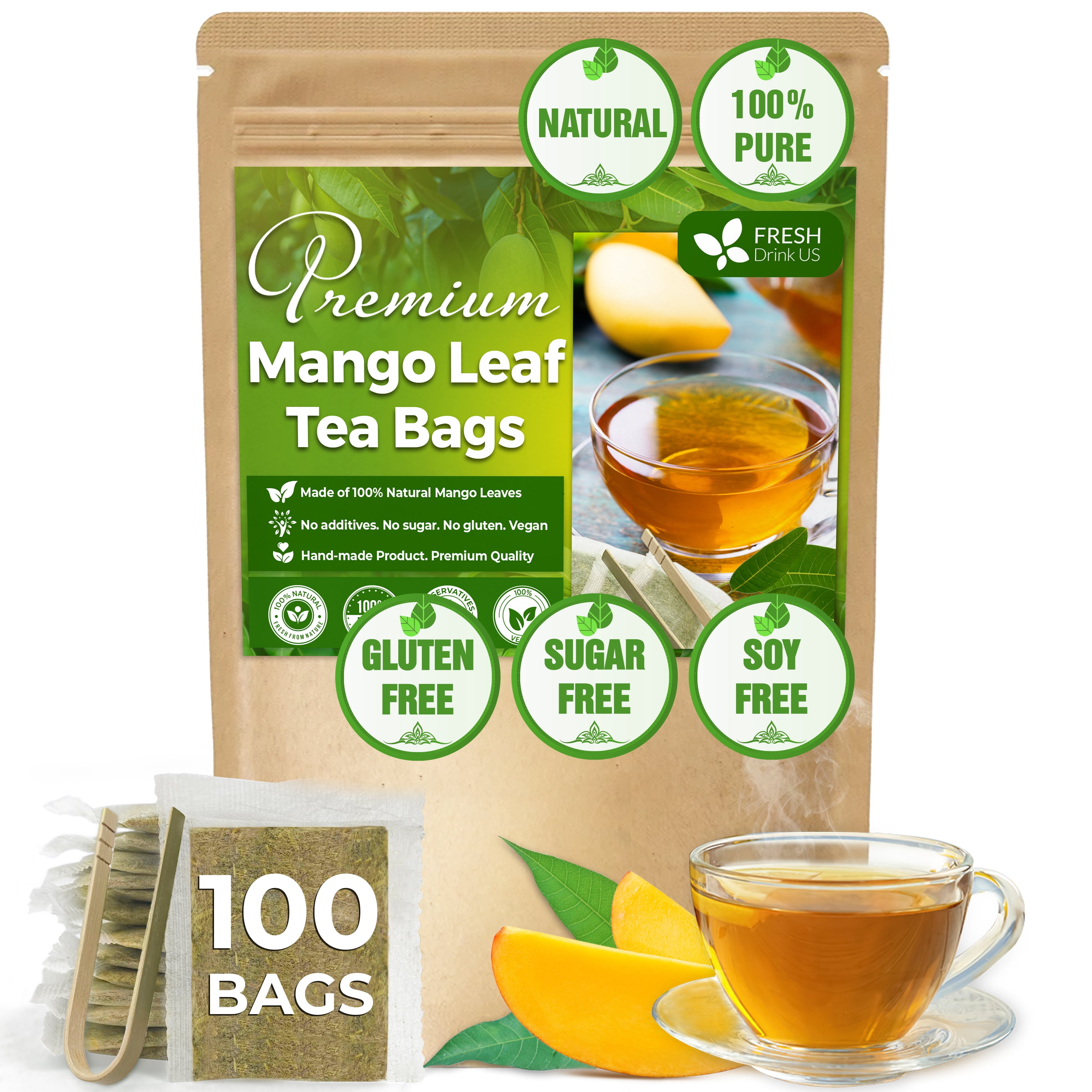 FreshDrinkUS, Premium 100 Mango Leaf Tea Bags, 100% Natural& Pure from ...