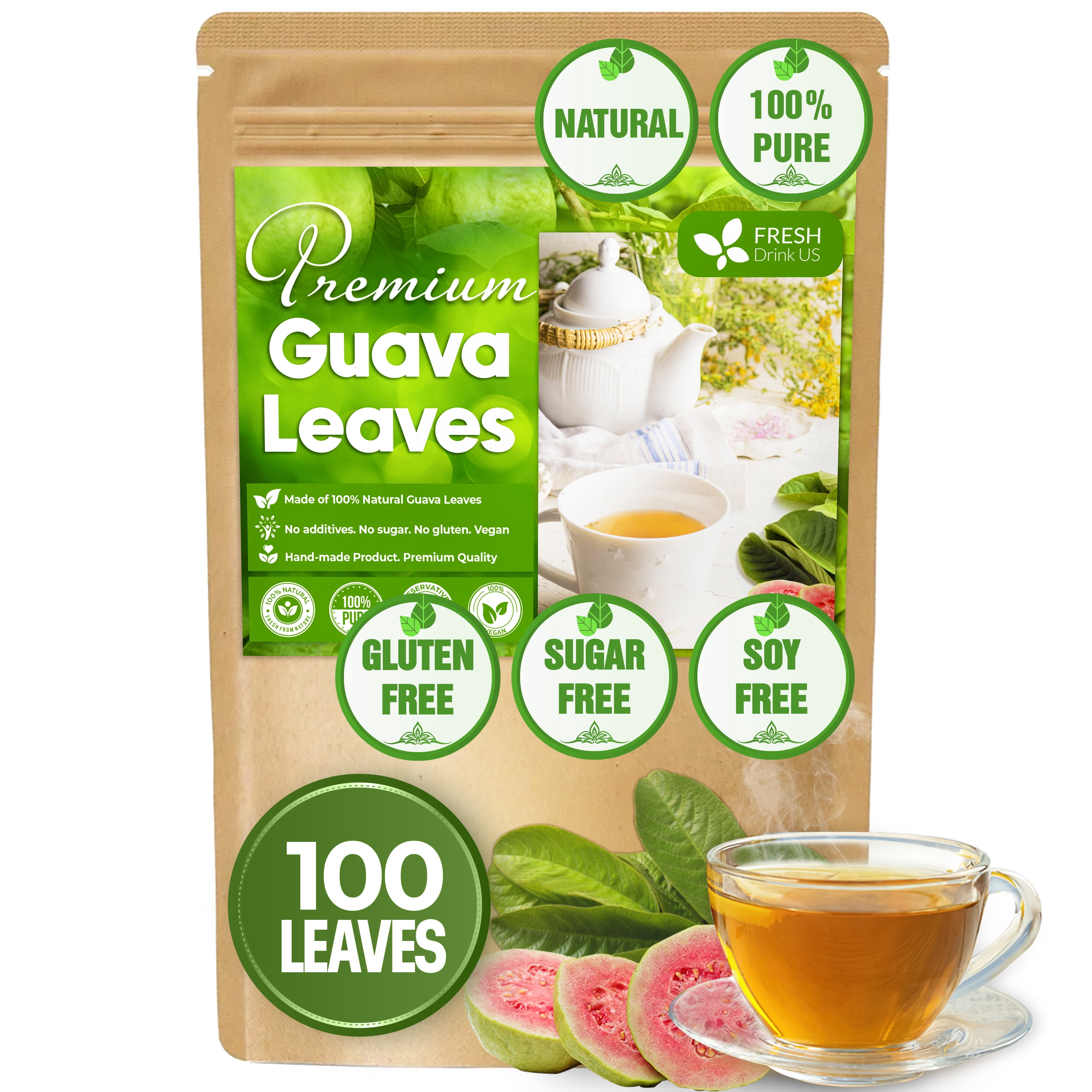 FreshDrinkUS, Premium 100+ Natural Guava Leaves, Whole Dried Leaves ...