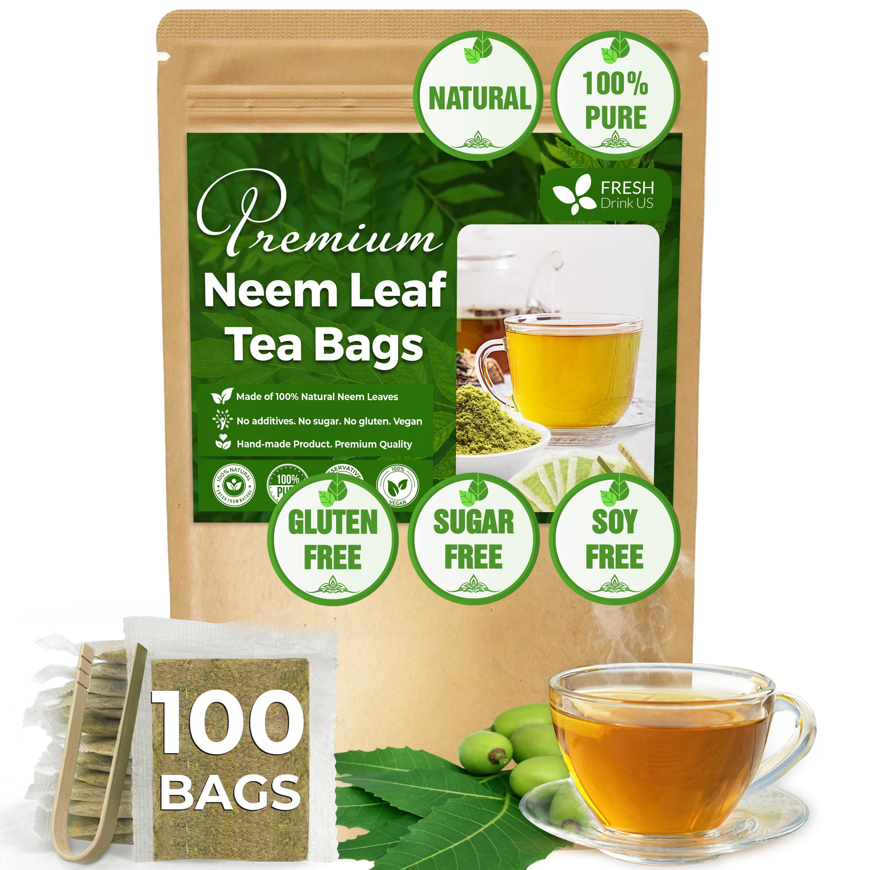 FreshDrinkUS, Premium 100 Neem Leaf Tea Bags, 100% Natural and Pure ...
