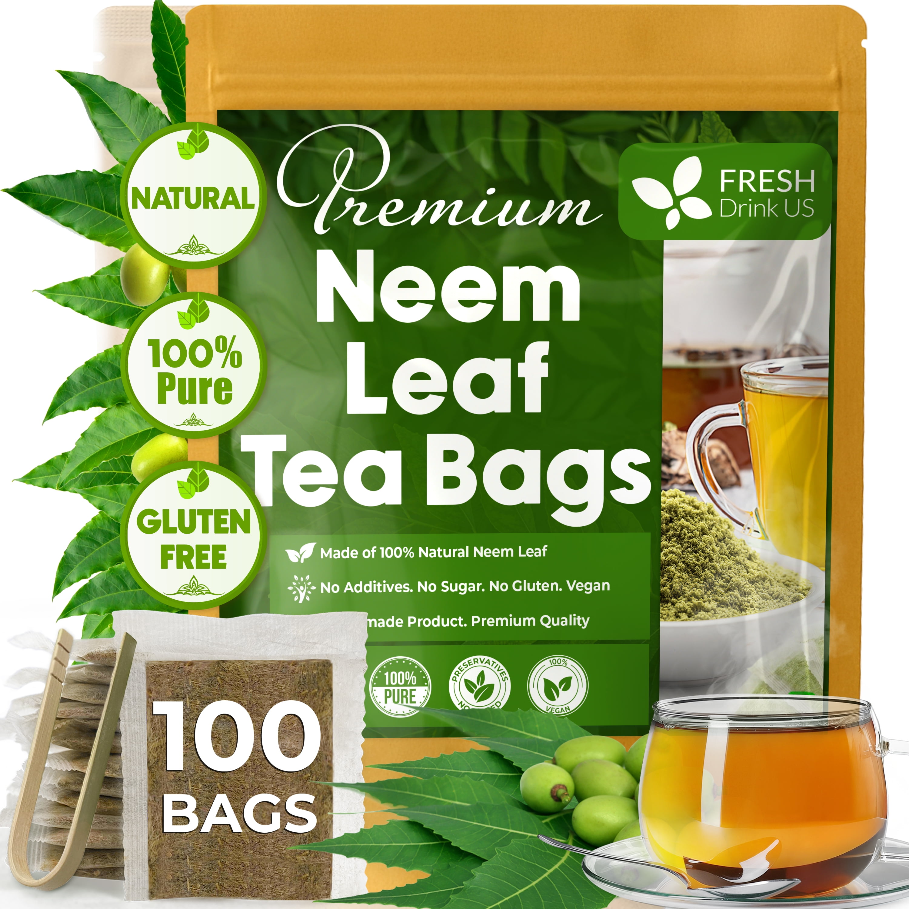 FreshDrinkUS, Premium 100 Neem Leaf Tea Bags, 100% Natural and Pure ...