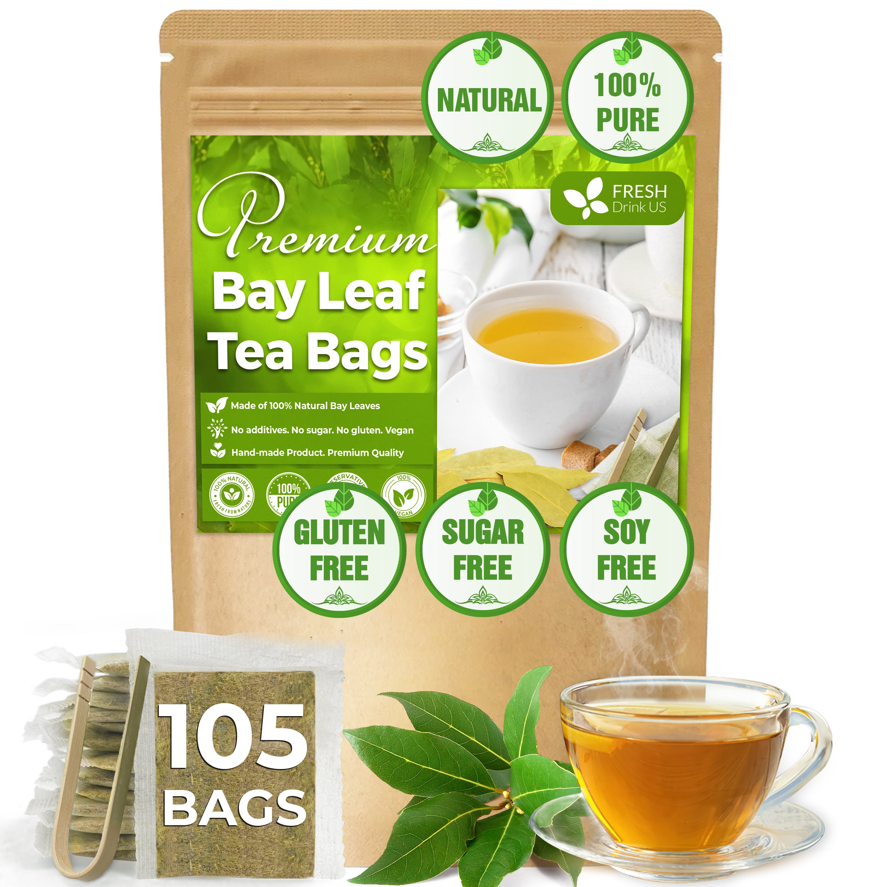 FreshDrinkUS, Premium 105 Bay Leaf Tea Bags, 100% Natural & Pure from ...