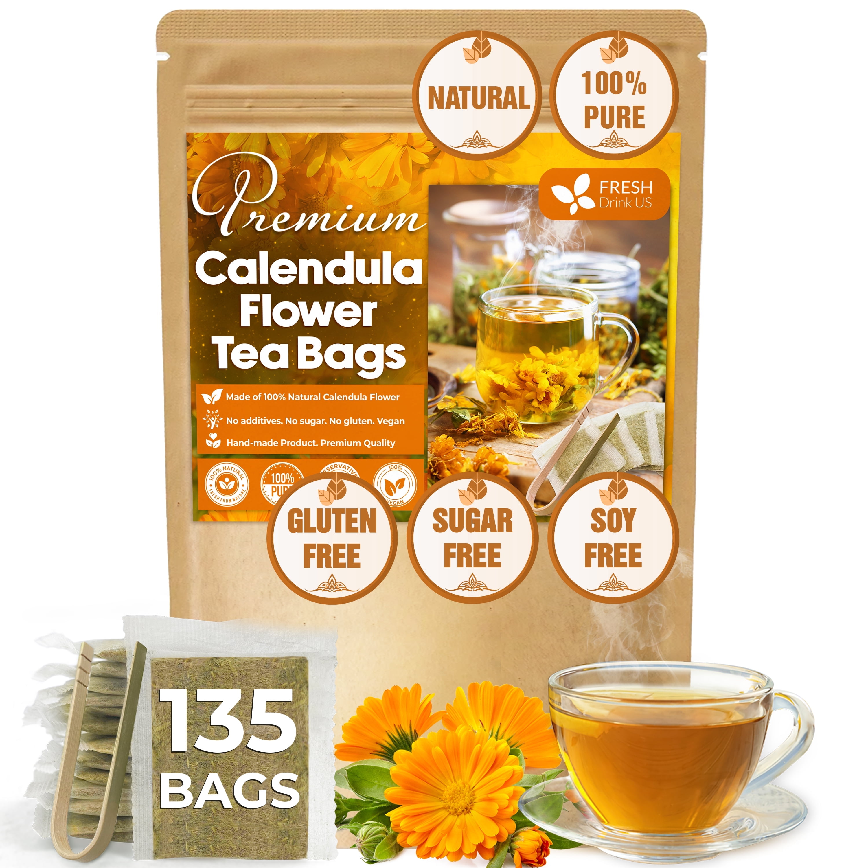 FreshDrinkUS, Premium 135 Calendula Flower Tea Bags, 100% Natural and ...