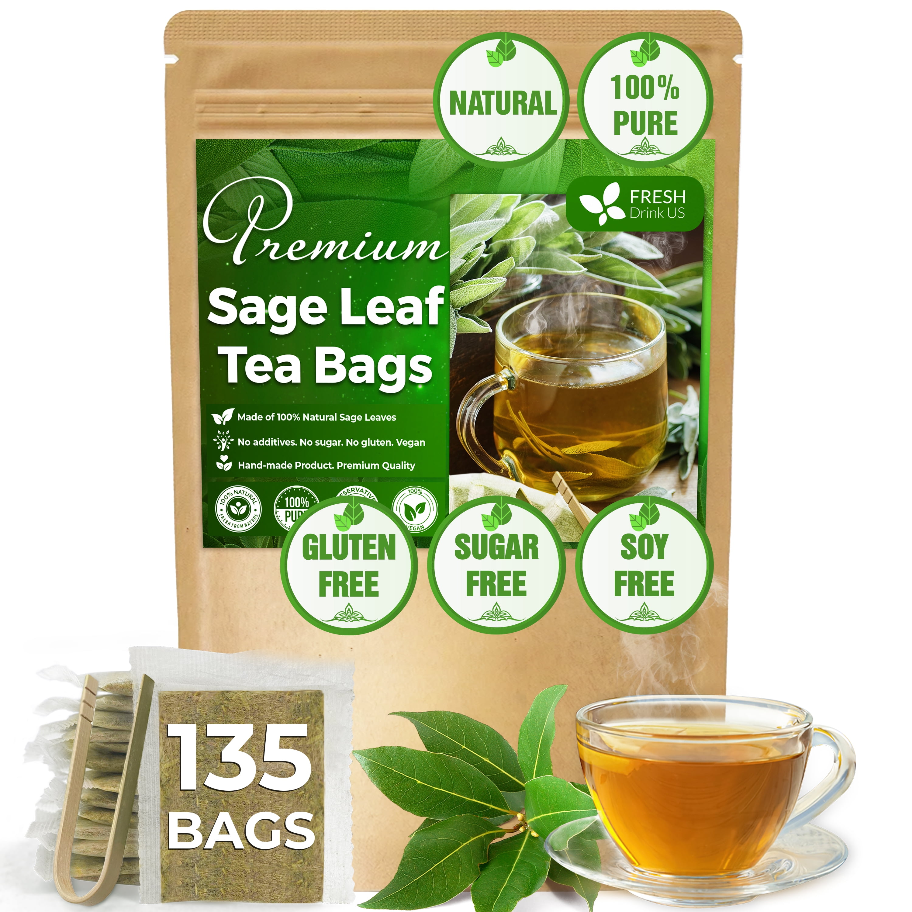 FreshDrinkUS, Premium 135 Sage Leaf Tea Bags, 100% Natural & Pure from ...