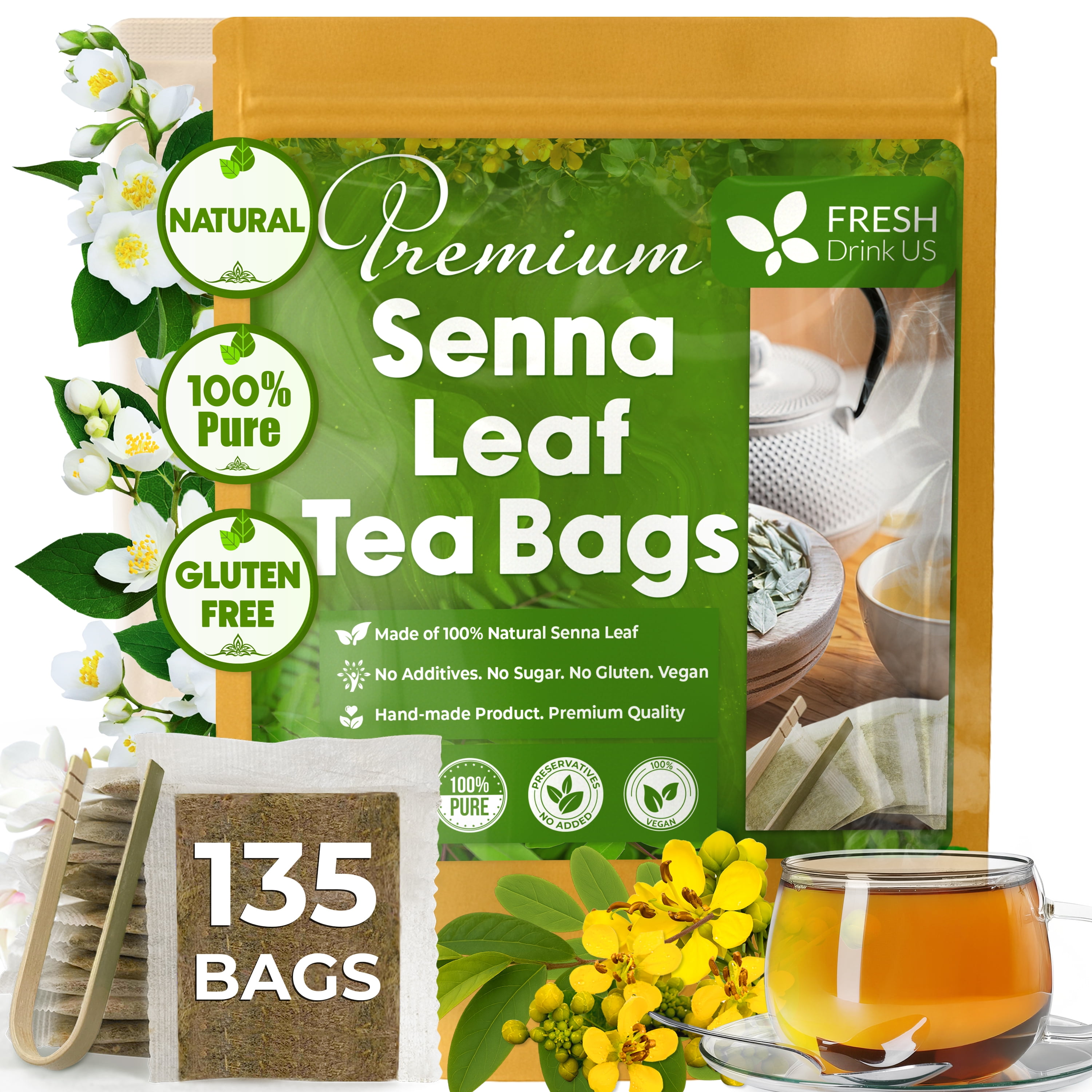FreshDrinkUS, Premium 135 Senna Leaf Tea Bags, 100% Natural & Pure from ...