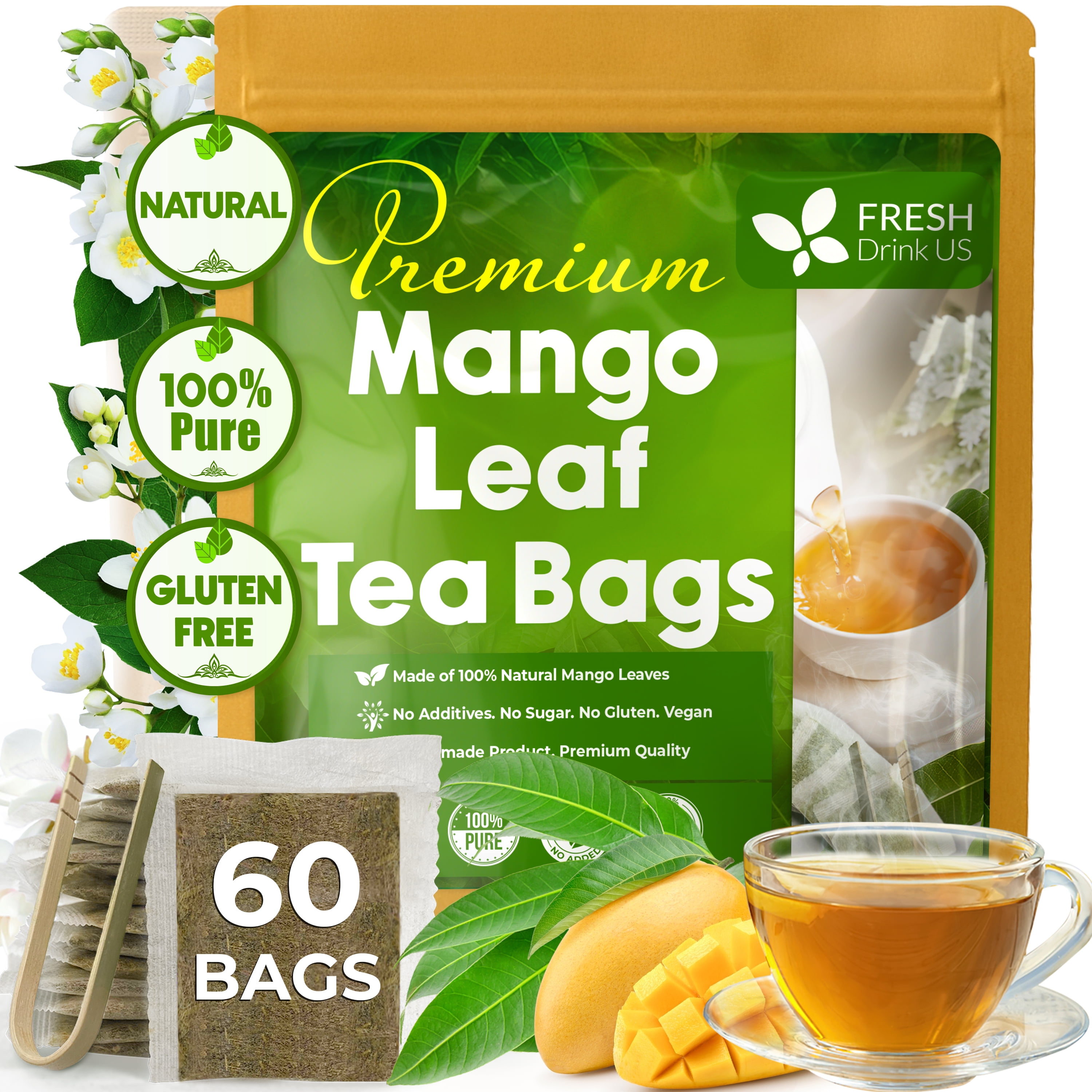 FreshDrinkUS, Premium 60 Mango Leaf Tea Bags, 100% Natural& Pure from ...