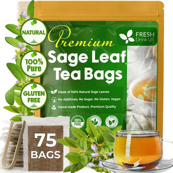 FRESHDRINKUS, 75 Sage Leaf Tea Bags, Herbal Tea Made from Pure Sage ...