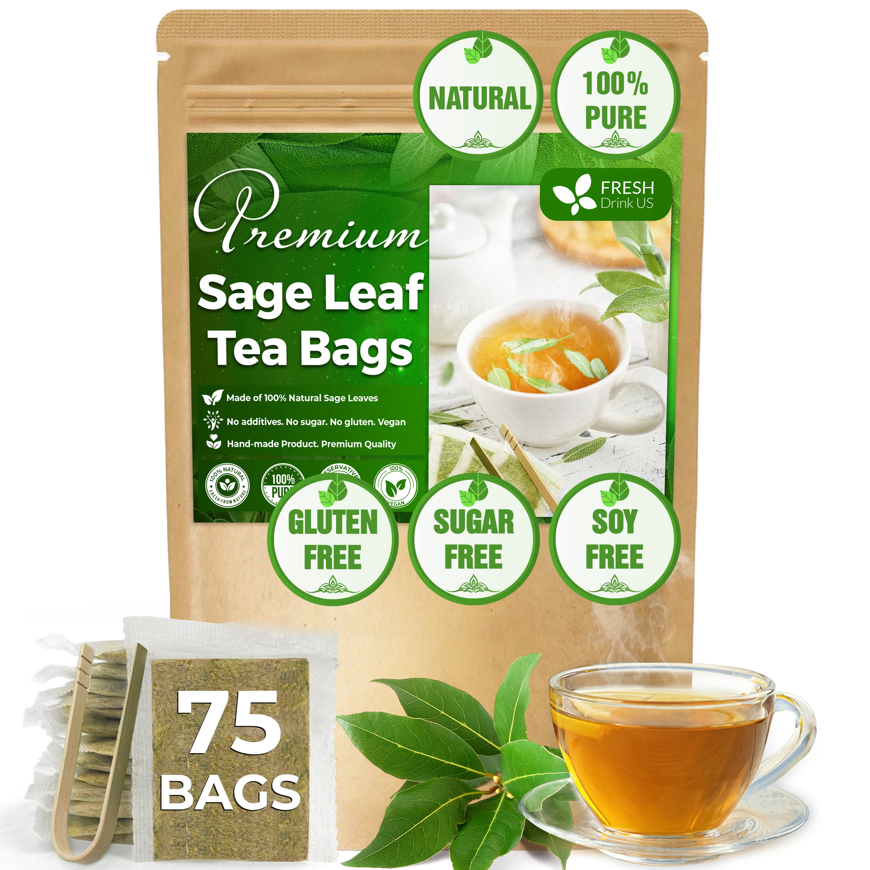 FreshDrinkUS, Premium 75 Sage Leaf Tea Bags, 100% Natural & Pure from ...