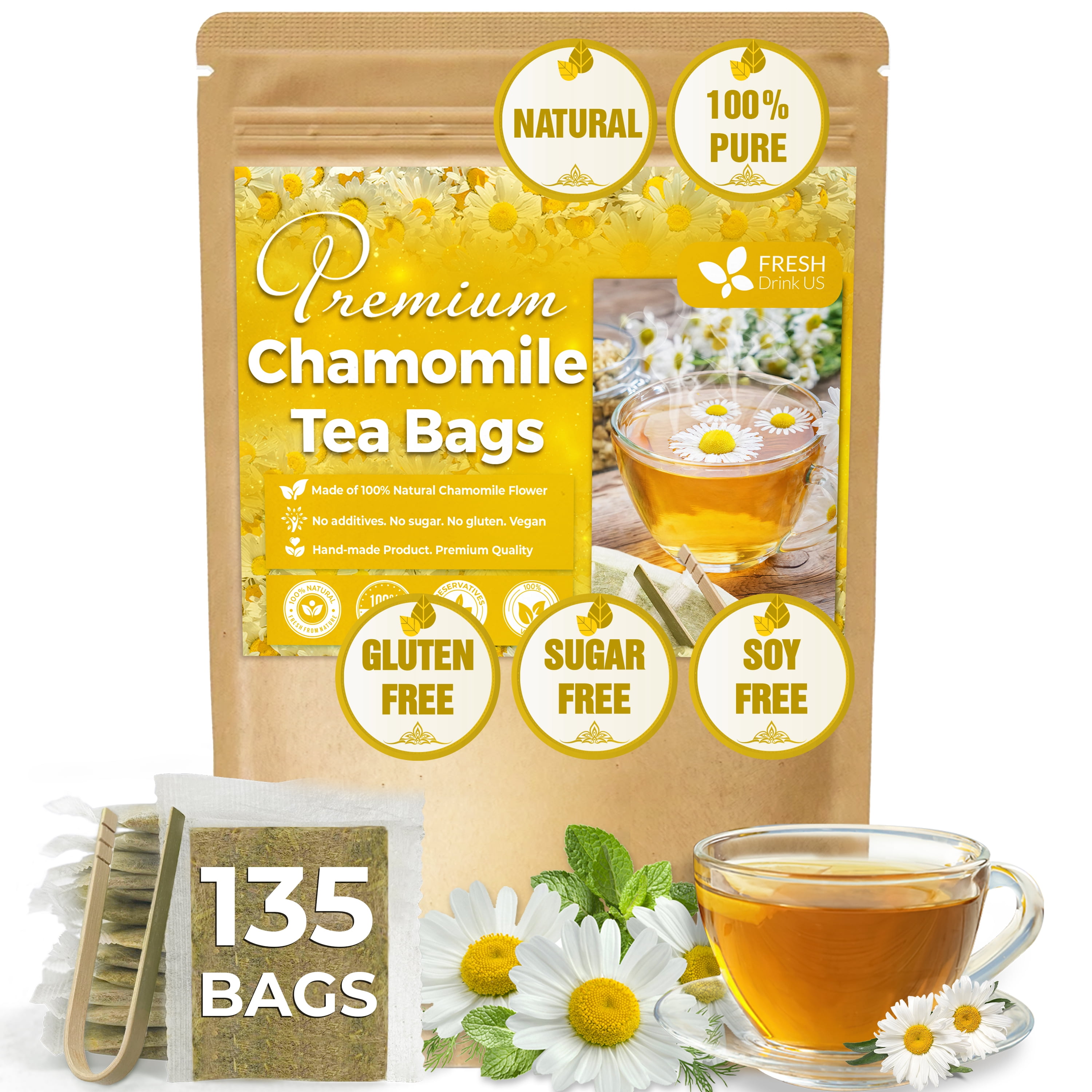 FreshDrinkUs, Premium 135 Chamomile Tea Bags, 100% Natural and Pure ...