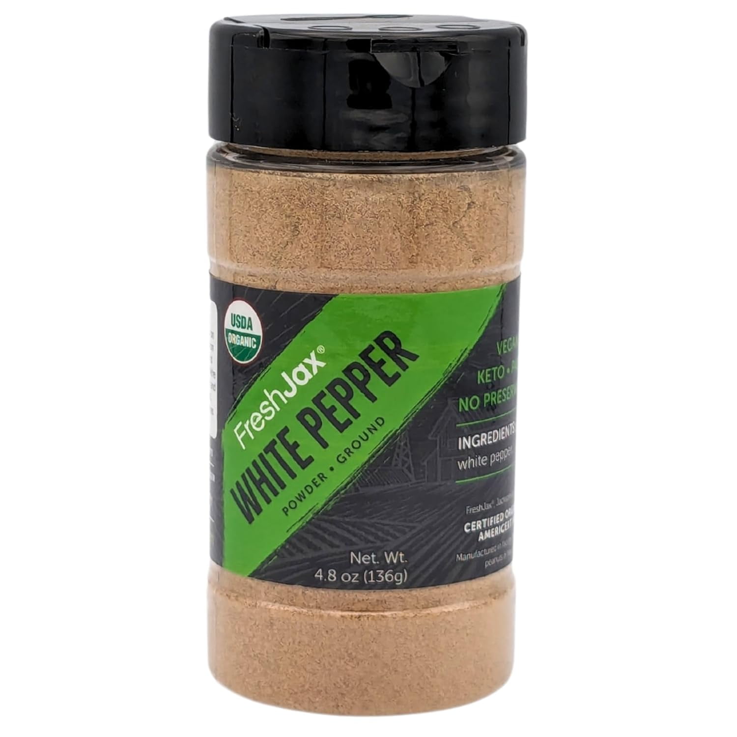 FreshJax Organic Ground White Pepper (4.8 oz Bottle) Non GMO, Gluten ...