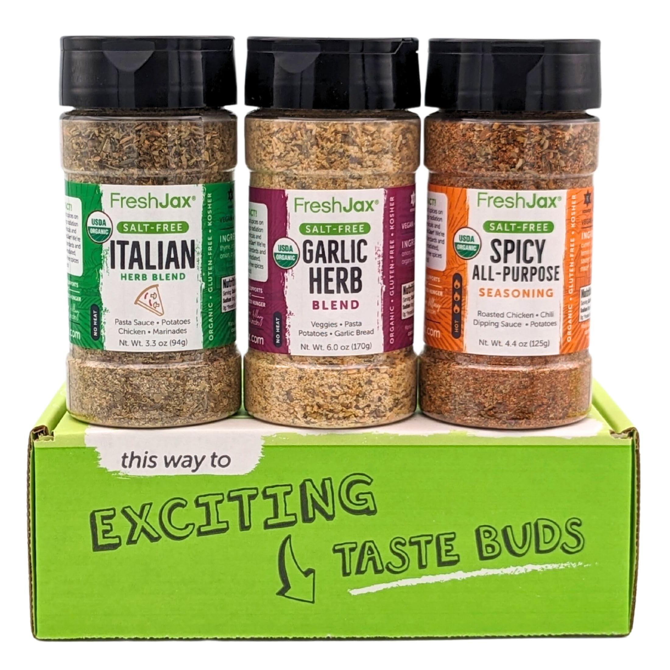 FreshJax Salt-Free Seasonings Variety CI30 Pack | 3 Large Bottle: Spicy ...