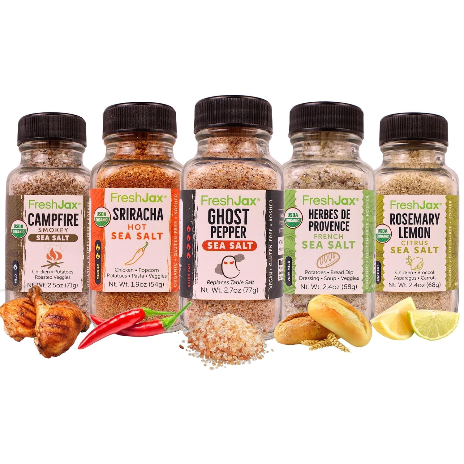 FreshJax Seasoned Sea Salt Gift Set | Pack of 5 Sea Salt Organic ...