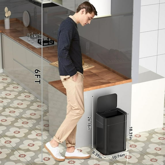 FreshLIX Touchless Trash Can - 6 Gallon, Black, Motion Sensor, Odor ...