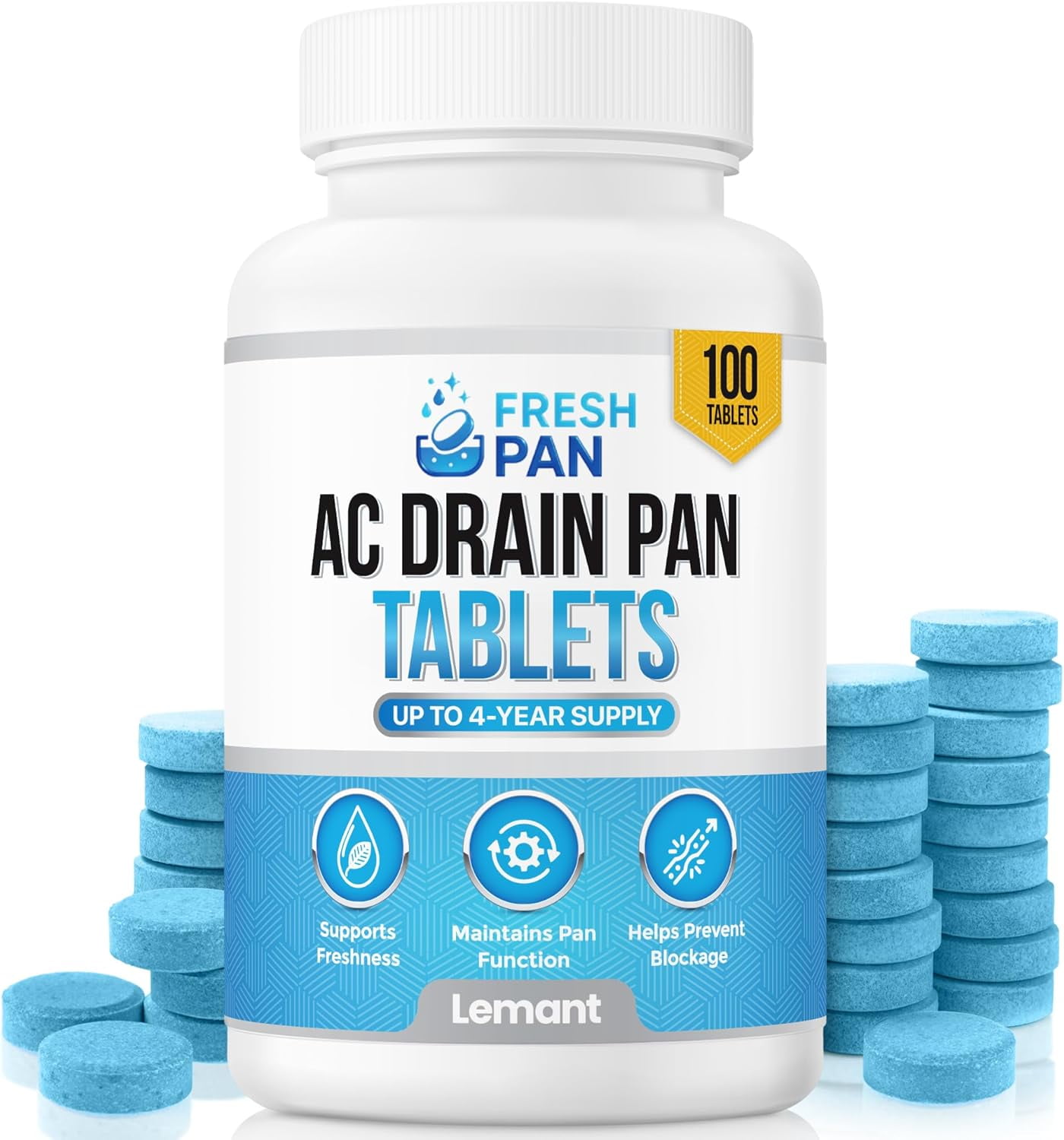FreshPan AC Drain Pan Tablets (100 Count) | 4 Year Supply of Slow ...
