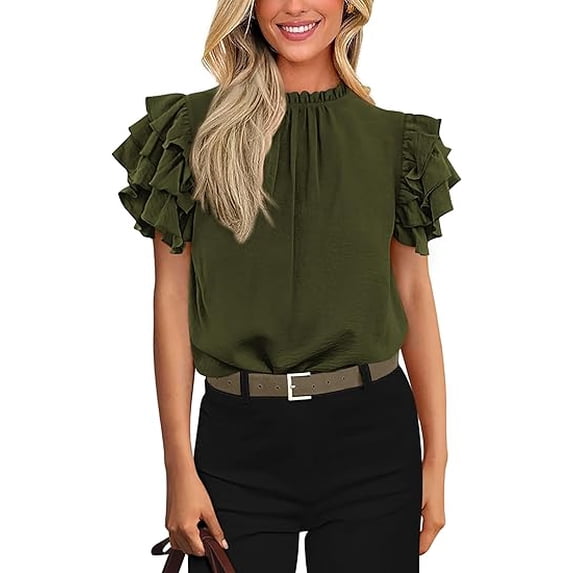 FreshPretty Blouses for Women Dressy Casual Spring Summer Ruffle Short ...