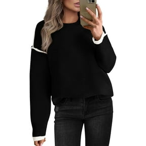 DARING DIVA Scoop Neck Slim Fit Ribbed Knit Sweater Tops L Black ...
