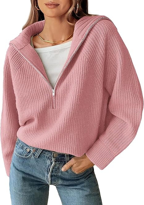 FreshPretty Women’s Casual Long Sleeve Half Zip Pullover Sweaters Solid ...