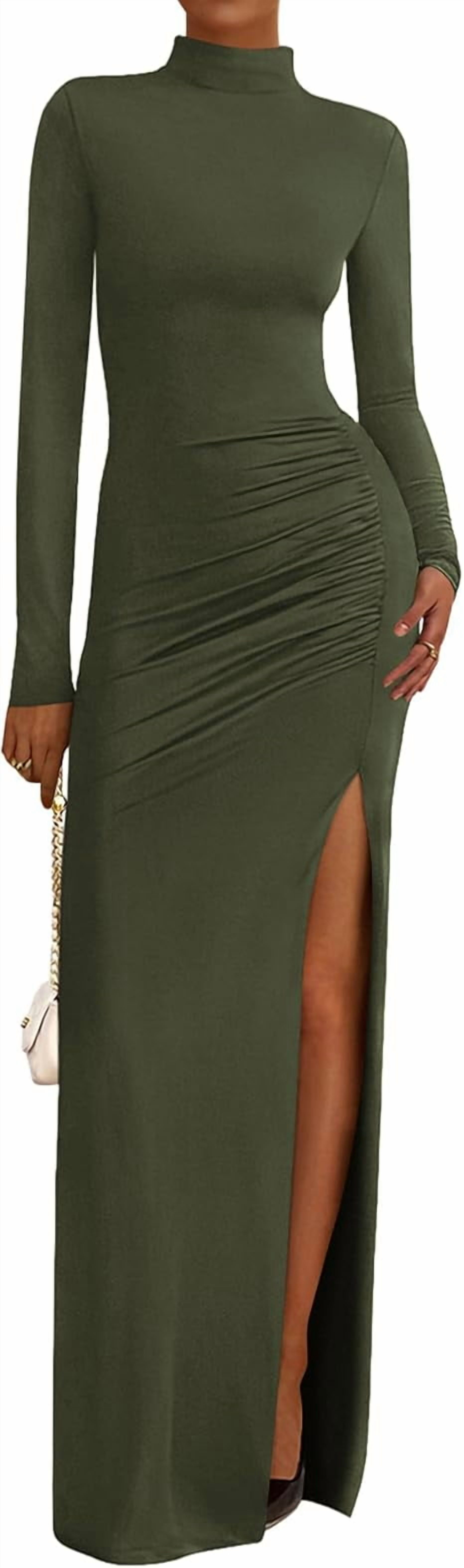 FreshPretty Women's Formal Dresses Fall Long Sleeve Mock Neck Ruched ...