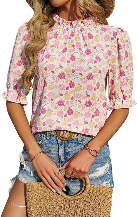FreshPretty Women's Summer Boho Shirt Top Ruffle Short Sleeve Frill ...