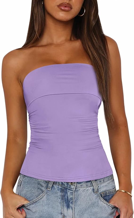 FreshPretty Womens Strapless Tube Tops Spring Summer Clothes Trendy ...