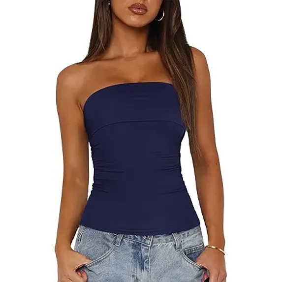 FreshPretty Womens Strapless Tube Tops Spring Summer Clothes Trendy ...