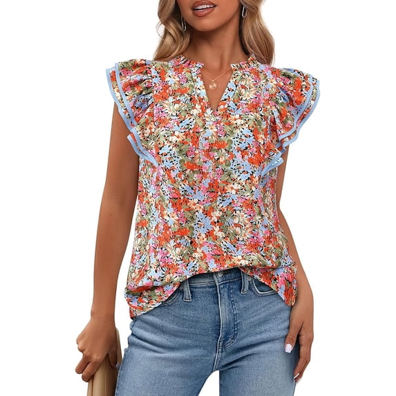 FreshPretty Womens Tops Dressy Casual Spring Summer Shirts Boho Floral ...