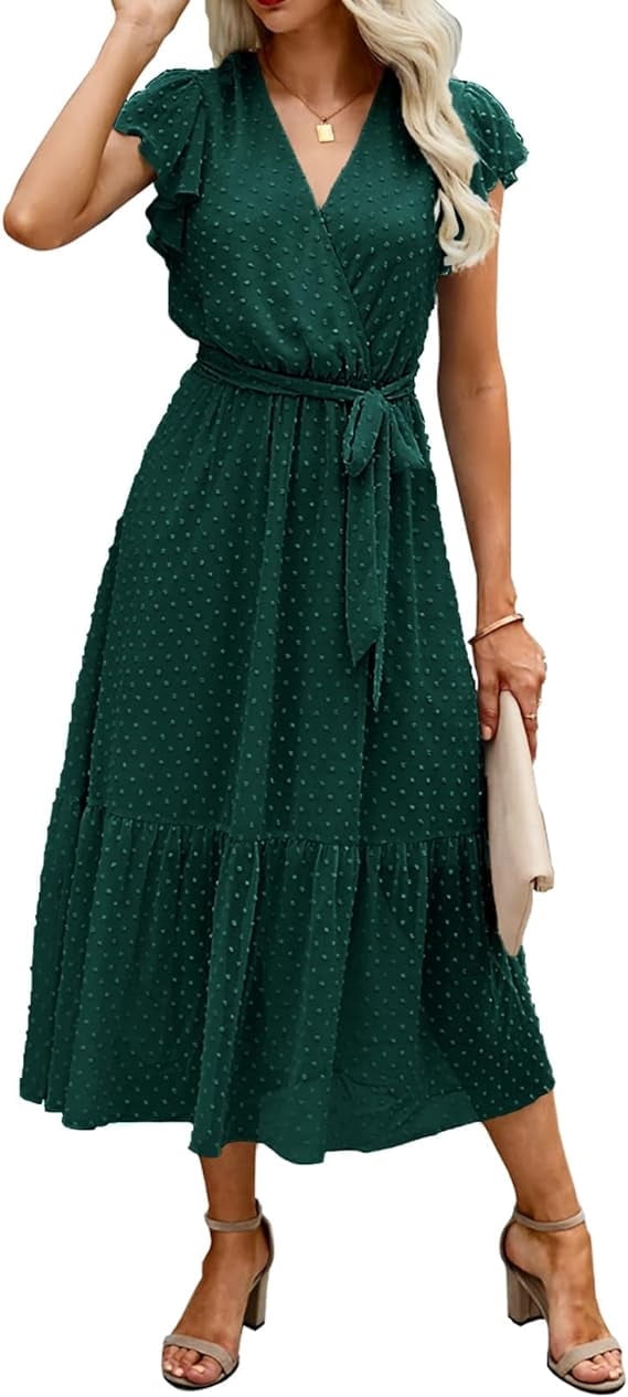 FreshPrettyWomen Summer Bohemian Floral Casual Wrap V Neck Ruffle Cap ...