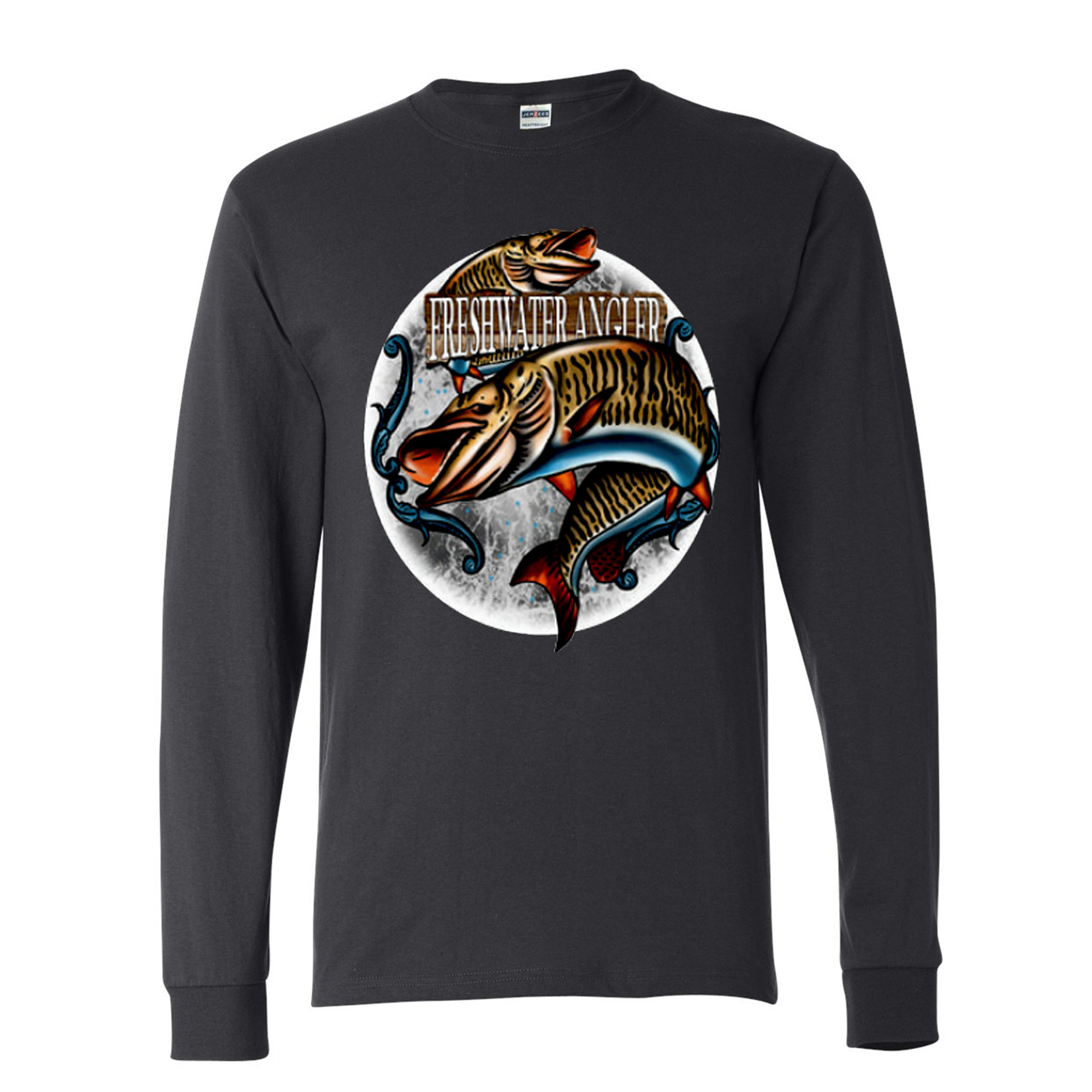 FreshWater Angler Fish Lover Mens Long Sleeves, Charcoal, Small ...