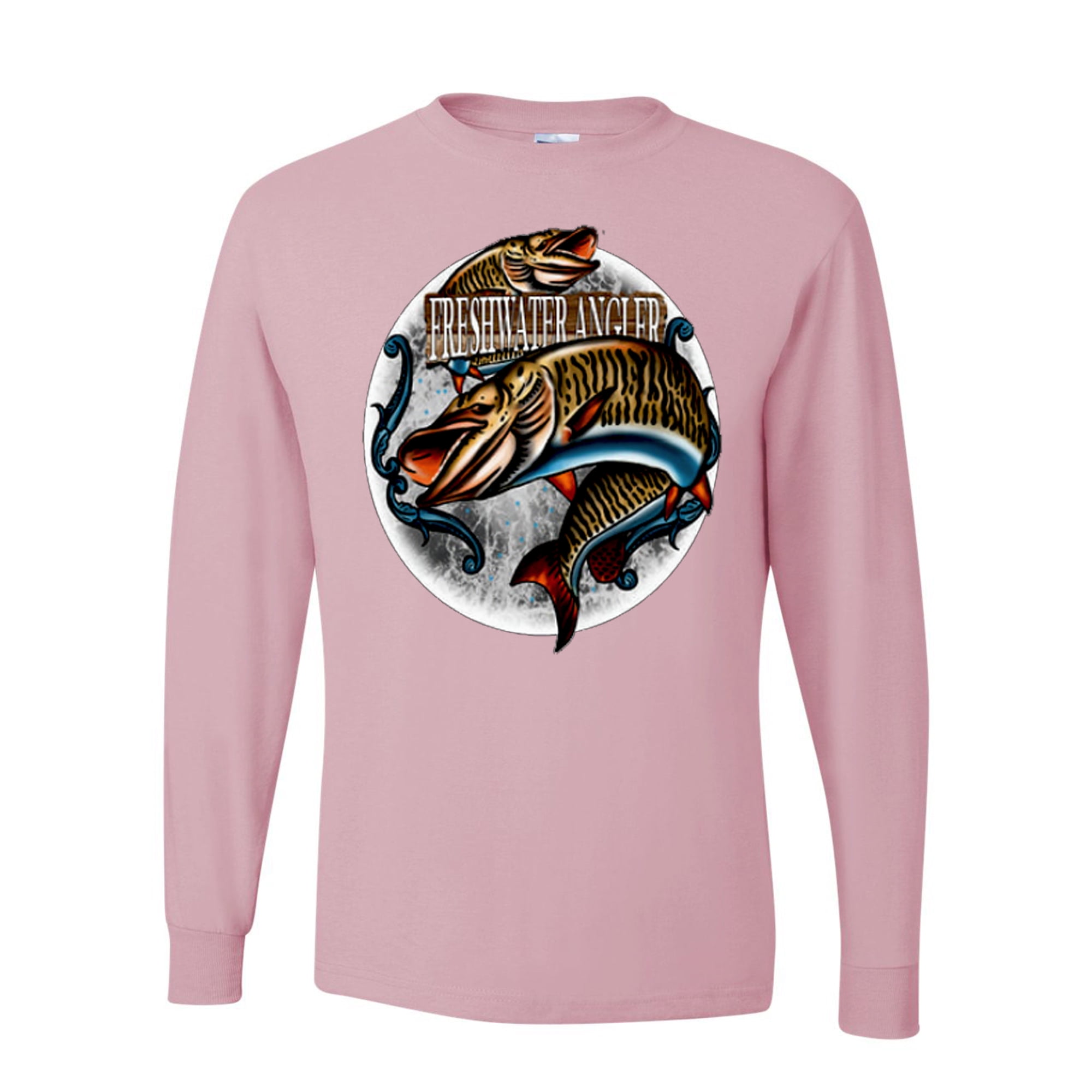 FreshWater Angler Fish Lover Mens Long Sleeves, Light Pink, X-Large ...