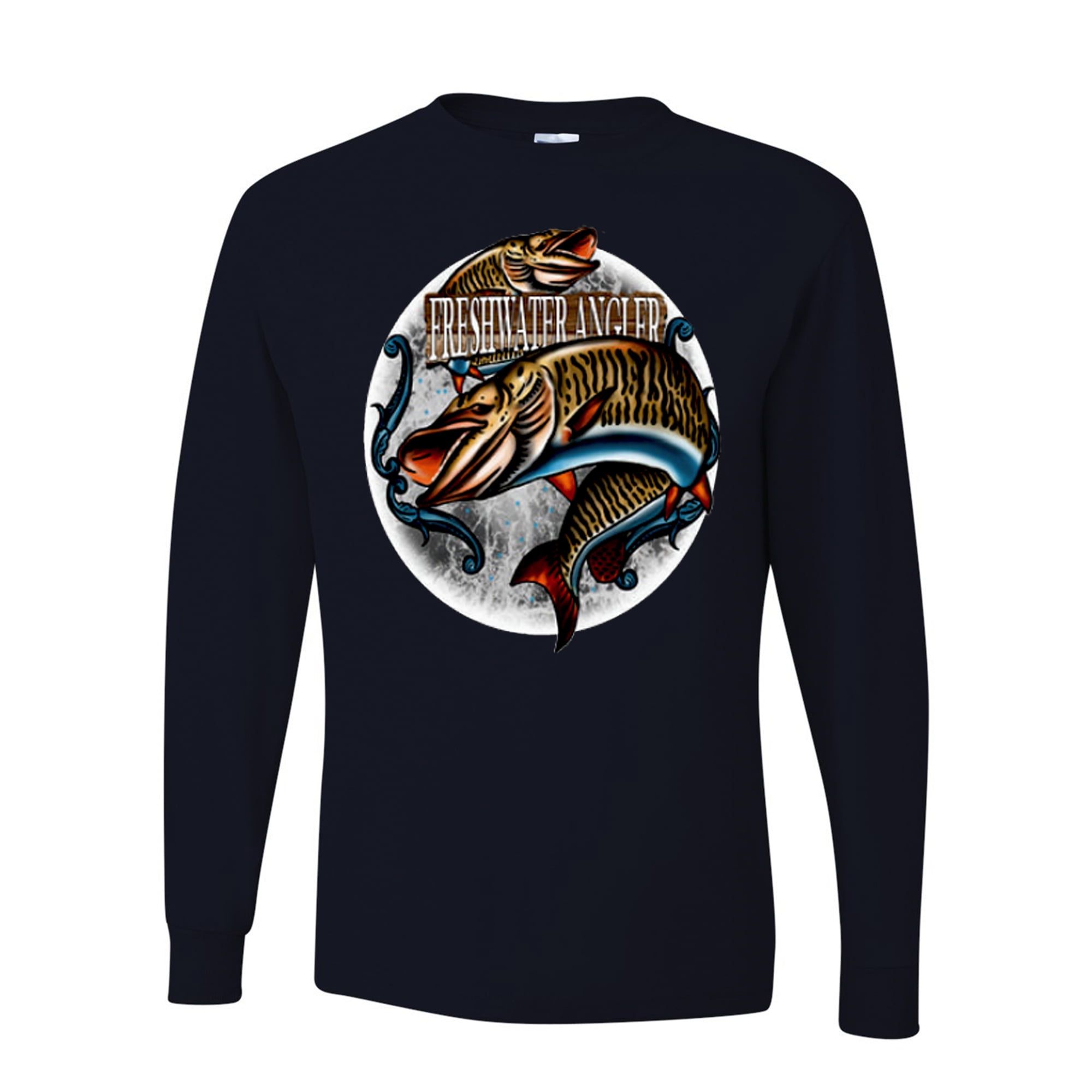 FreshWater Angler Fish Lover Mens Long Sleeves, Navy Blue, Small ...