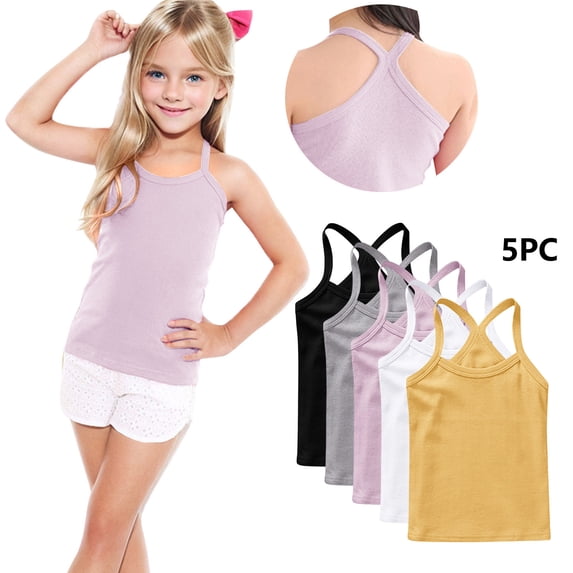 Freshbabe 5PCS Girls Racerback Tank Tops,Soft Sleeveless Undershirts ...