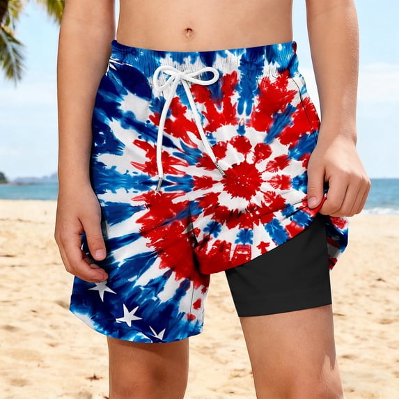 Freshbabe Boys 2 In 1 US Flag Quick Dry Swim Board Shorts With Built-In ...