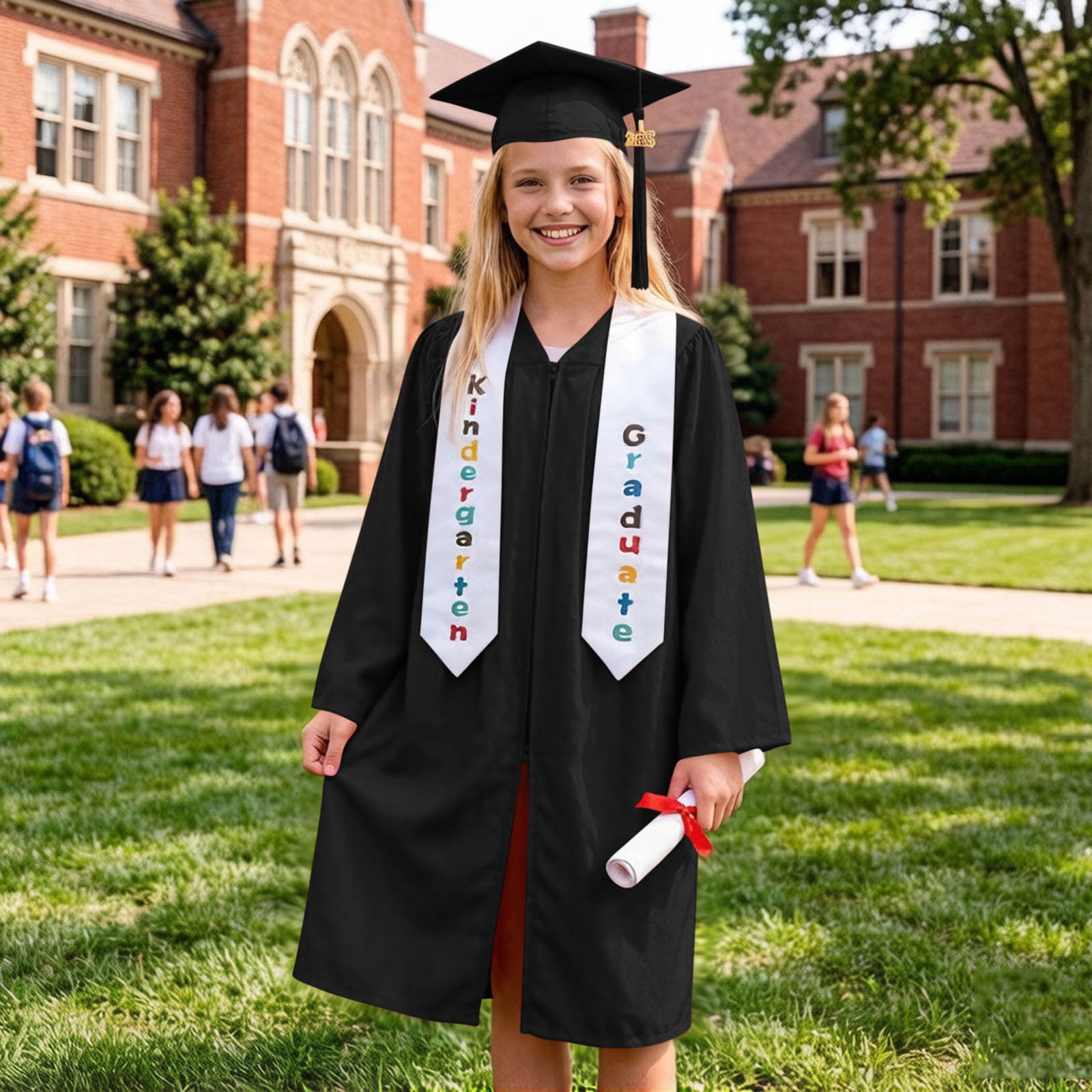 Freshbabe Kids 4Pcs Graduation Gown with Sash,Round-Neck Blouses and ...
